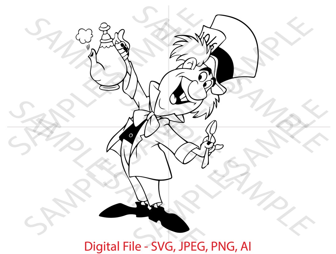 Mad Hatter Outline, Mad Hatter SVG, Alice in Wonderland, Alice in ...