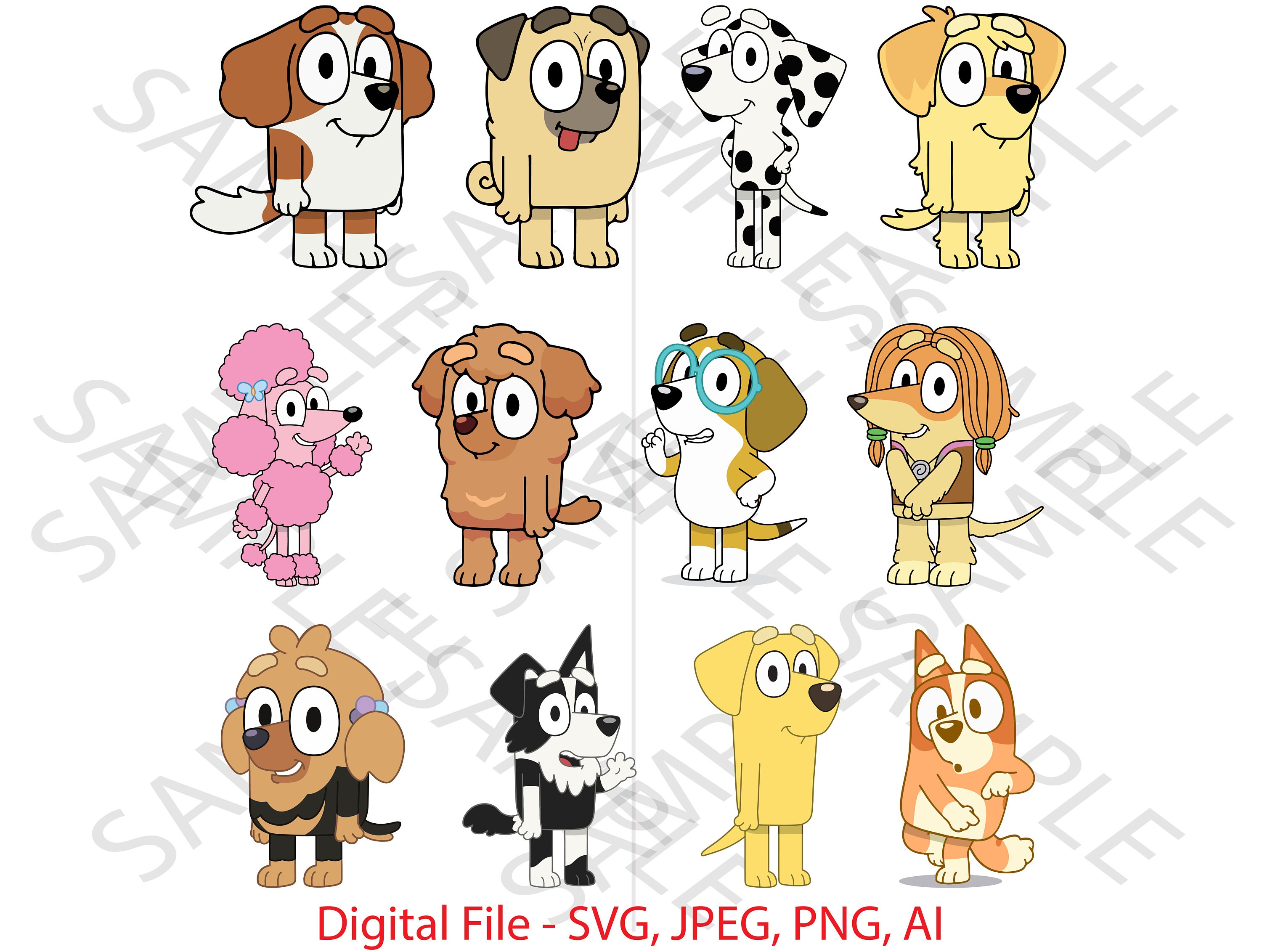 Bluey Show Bundle, 23 Bluey Characters, Bluey, Bluey Friends SVG Bundle ...