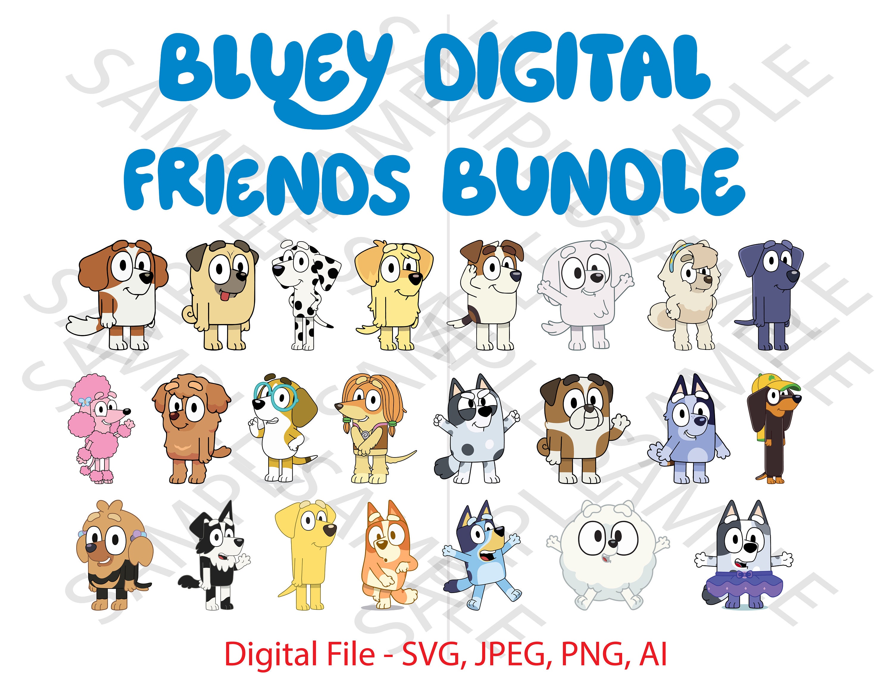 Bluey Show Bundle, 23 Bluey Characters, Bluey, Bluey Friends SVG Bundle ...