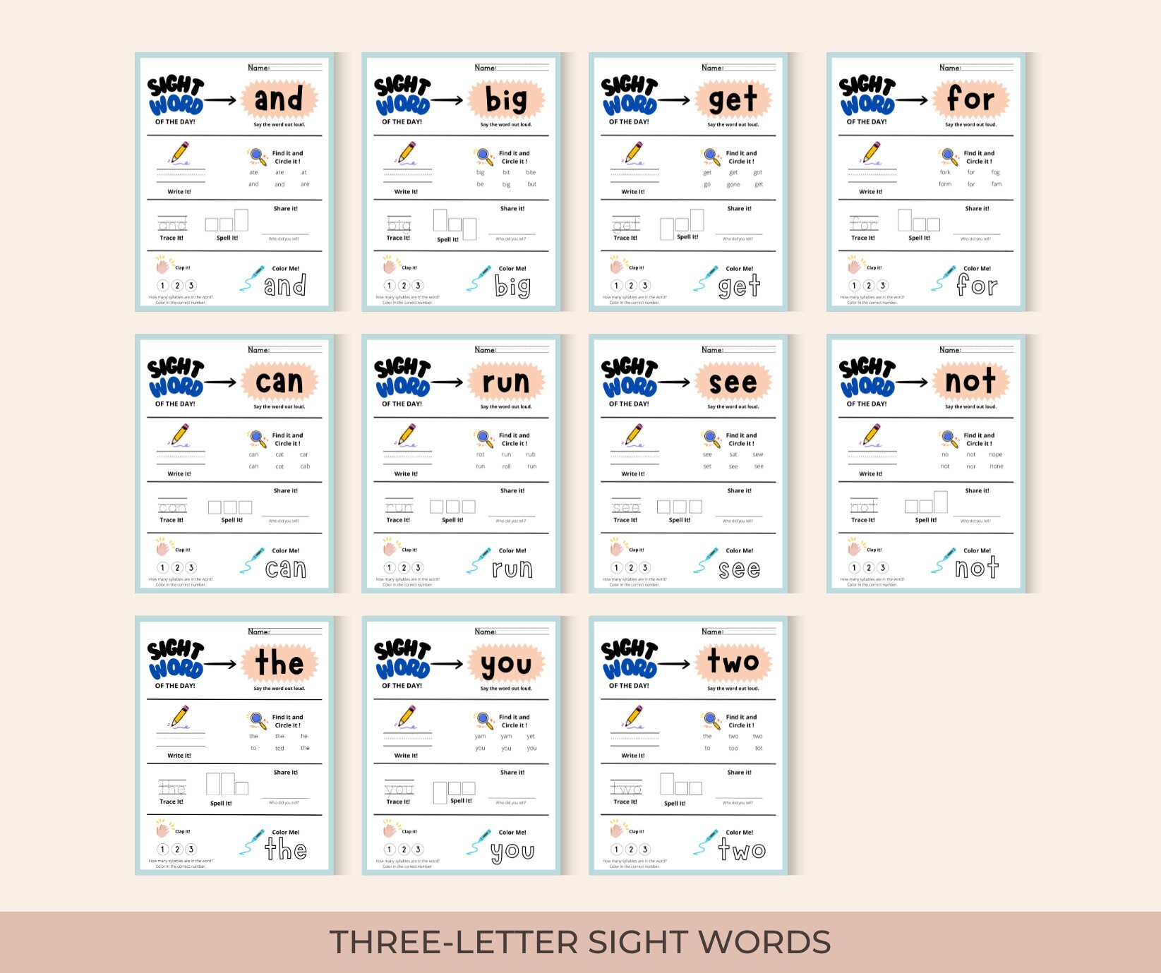 Homeschool Sight Words Bundle | Preschool & Kindergarten Learning ...