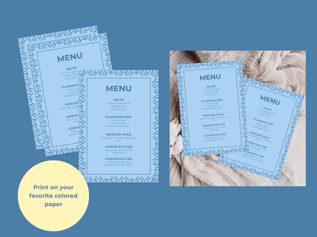Customizable Light Blue Menu Template for Parties, Birthdays & Special ...