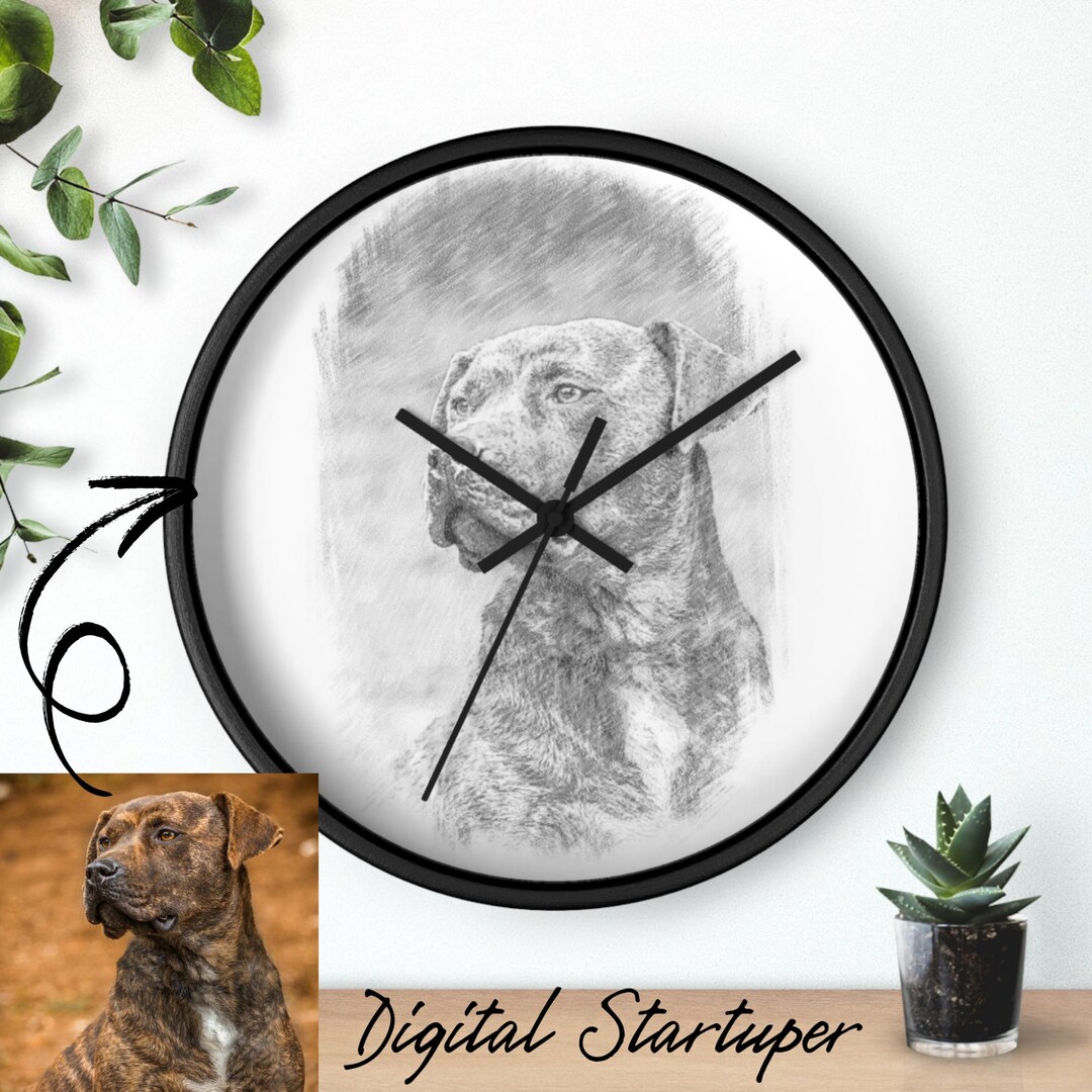 Personalized Pet Photo Clock - Custom Pencil Sketch Wall Art Keepsake ...