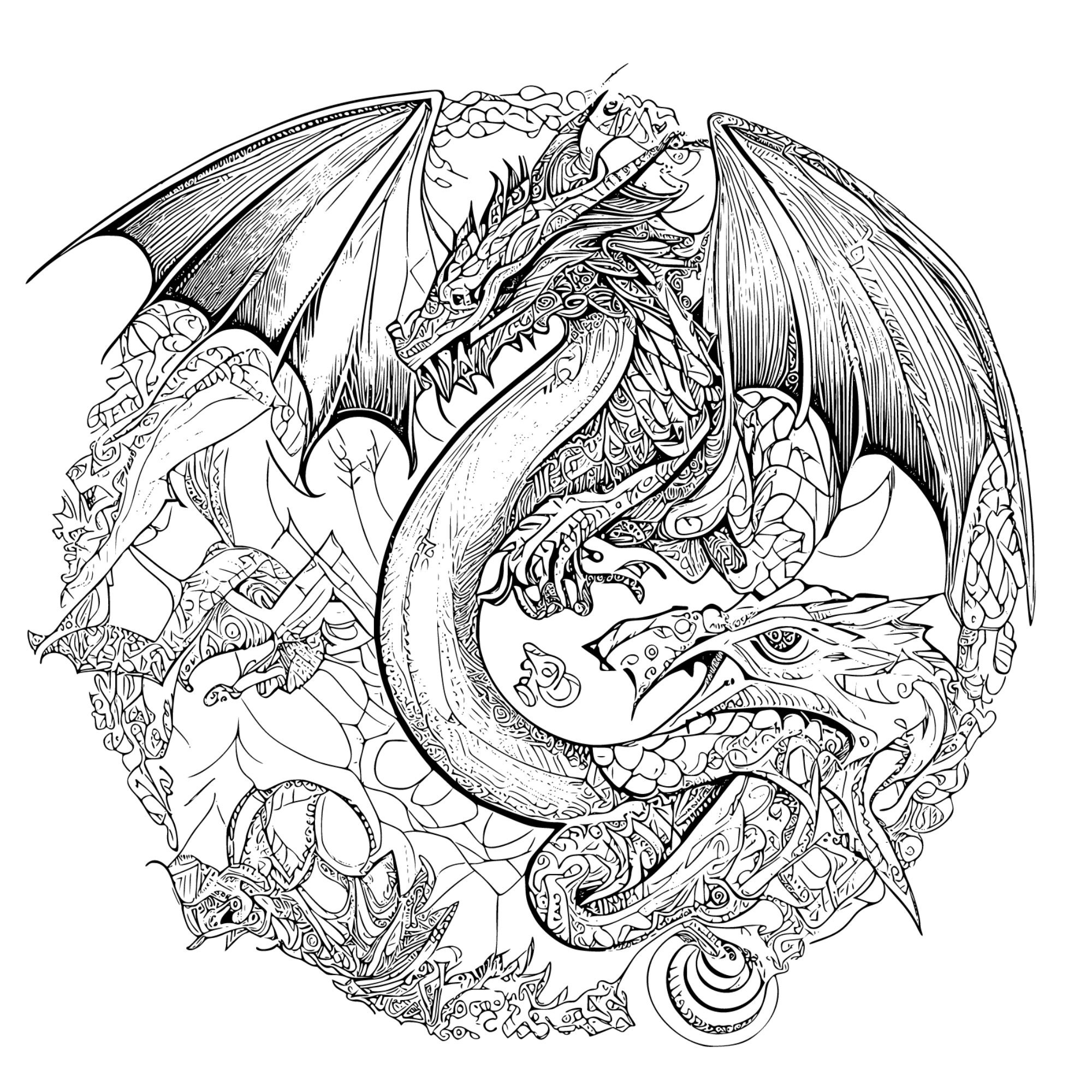 Fantasy Dragon Coloring Pages, Printable Dragon Coloring Pages, Digital ...