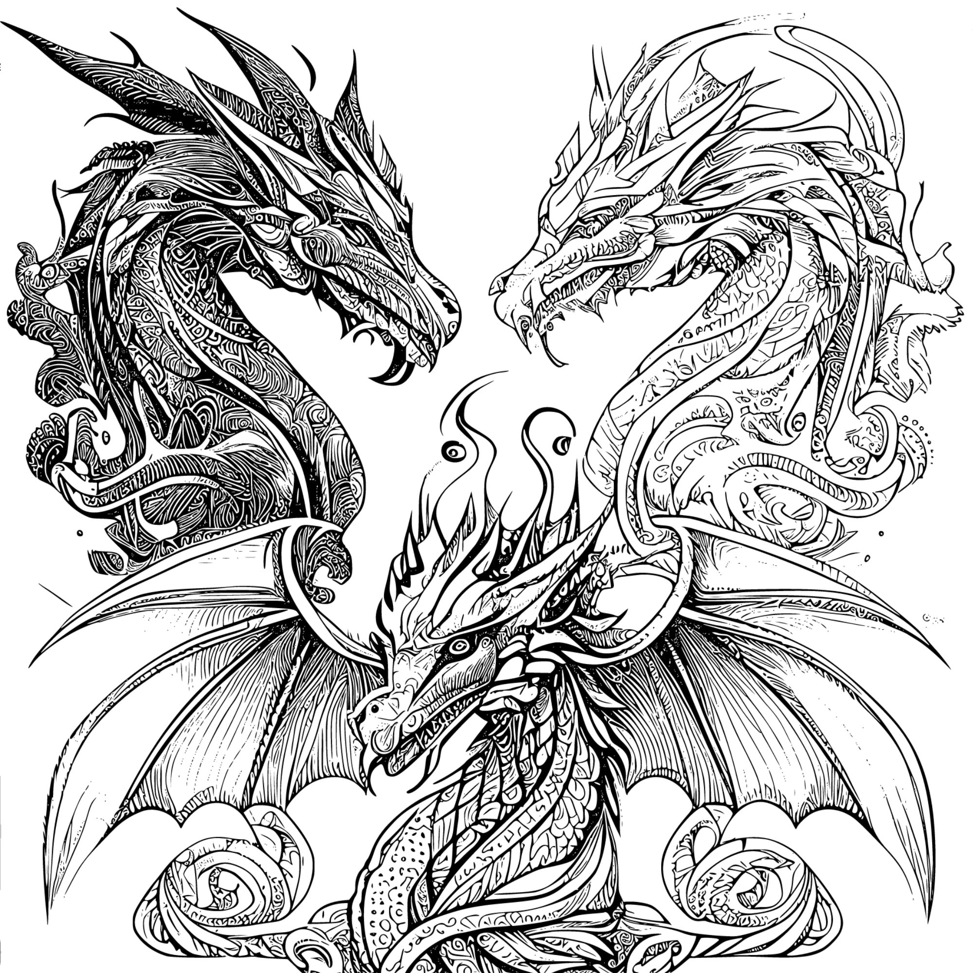 Fantasy Dragon Coloring Pages, Printable Dragon Coloring Pages, Digital ...