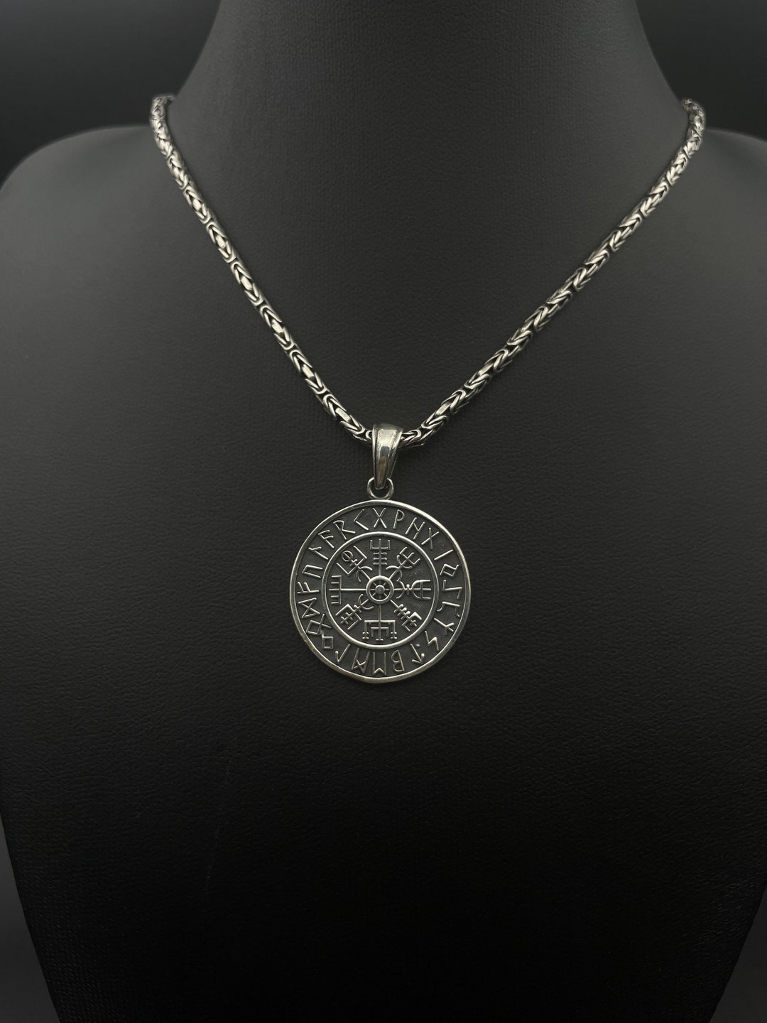 Vegvisir Viking Runic Compass Silver Pendant, Haquil Pentagram Pentacle ...