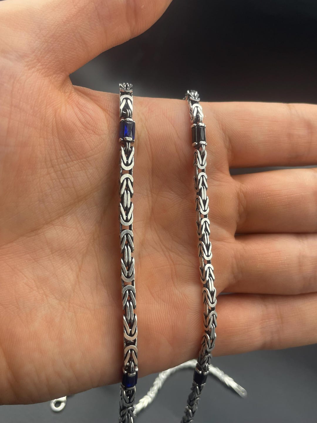 Oxidized Square Byzantine Chain, Blue and Black Stone Chain, Bali ...