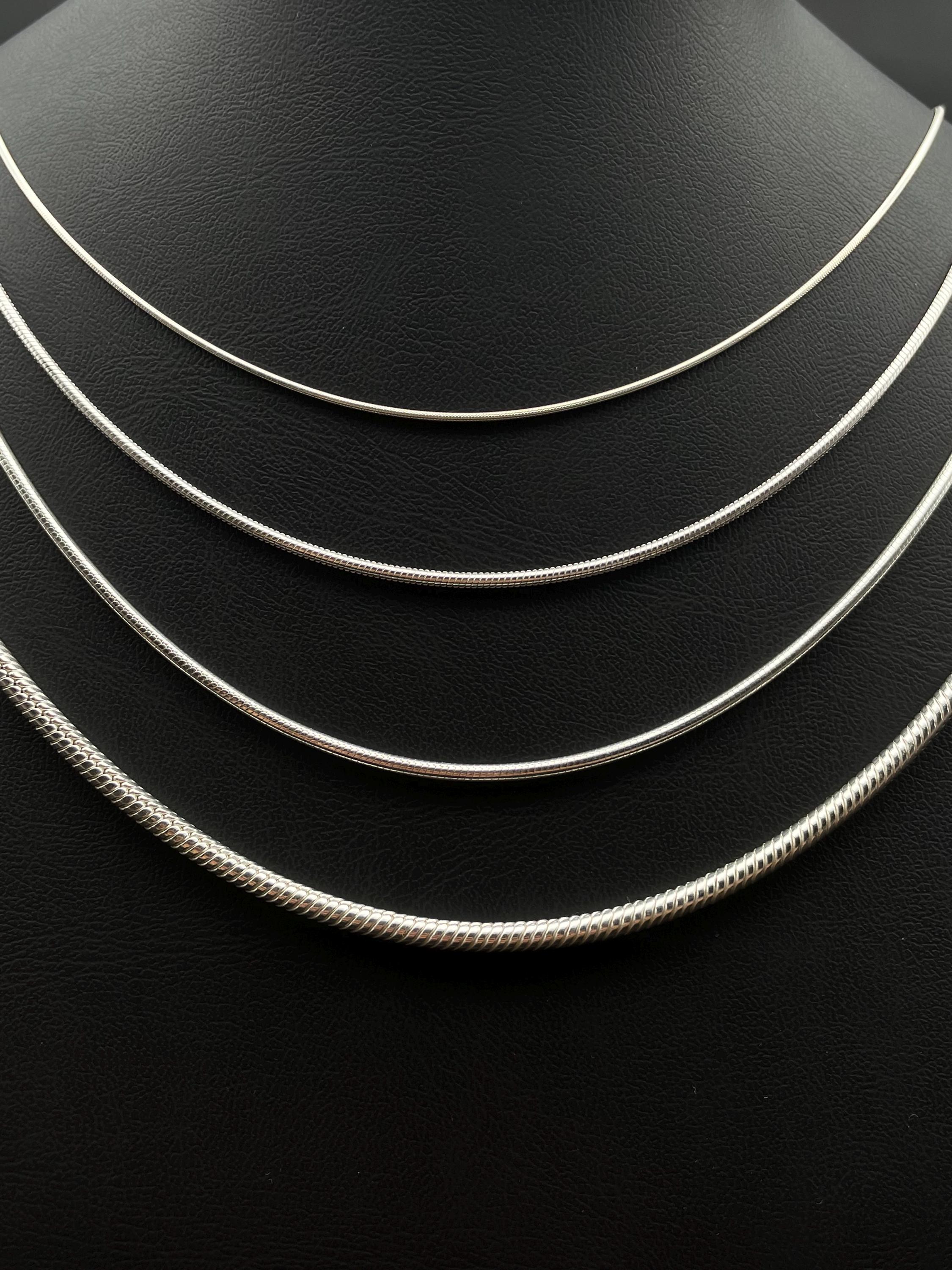 925 Sterling Silver Herringbone Chain Necklace, Round Herringbone Snake ...