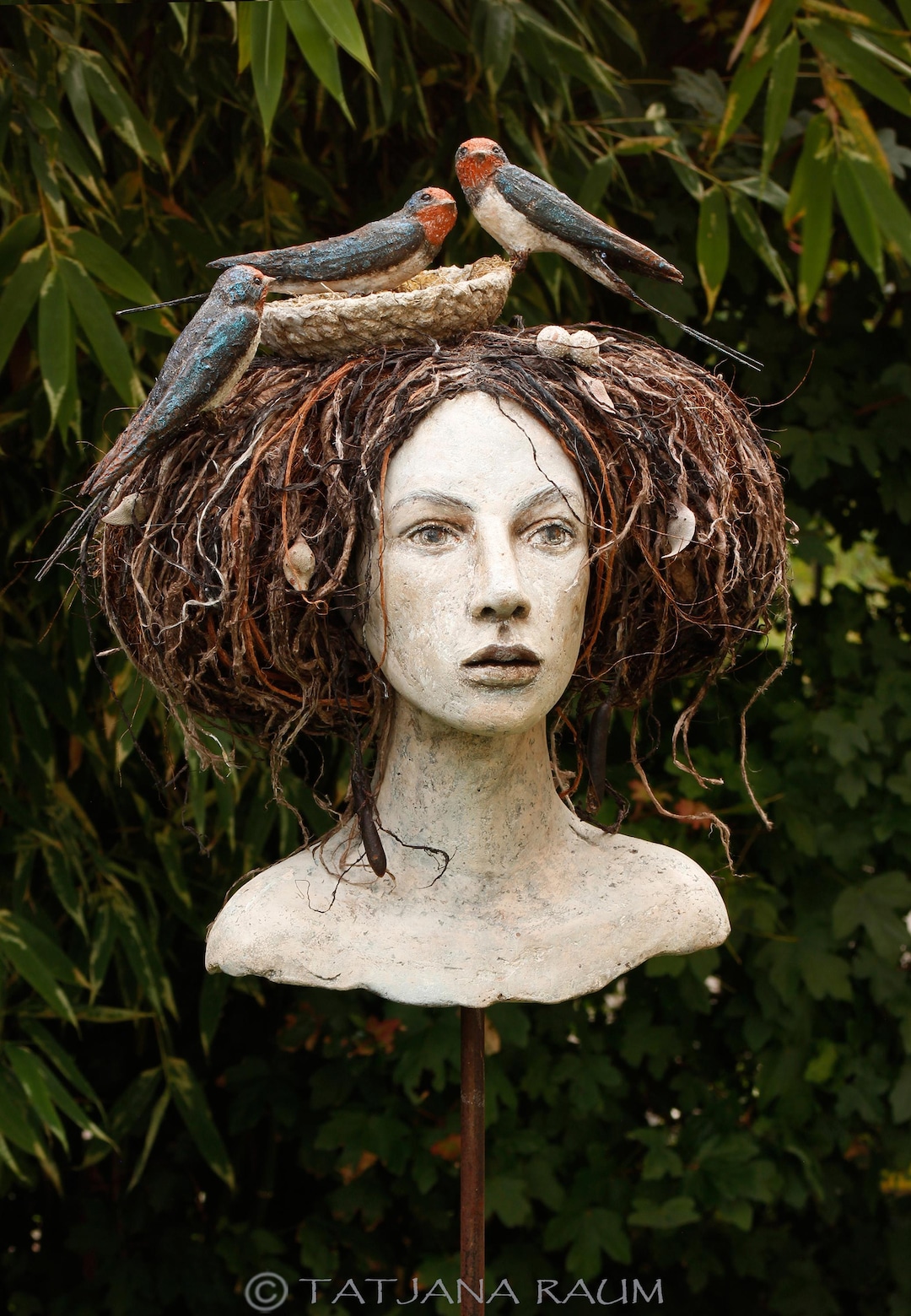 Original Sculpture, One of a Kind, Woman Bust With Birds From Clay ...
