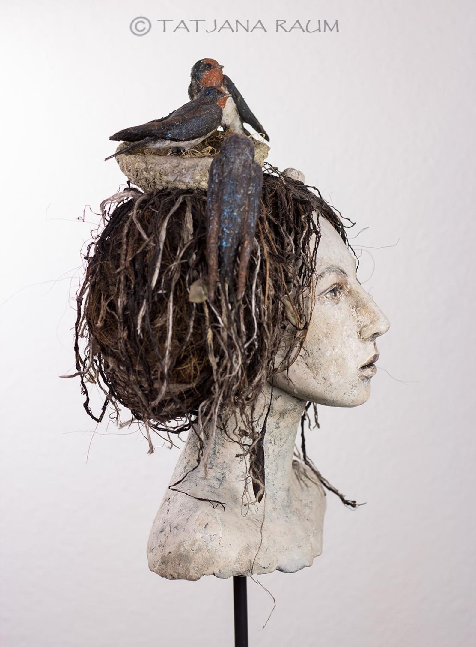 Original Sculpture, One of a Kind, Woman Bust With Birds From Clay ...