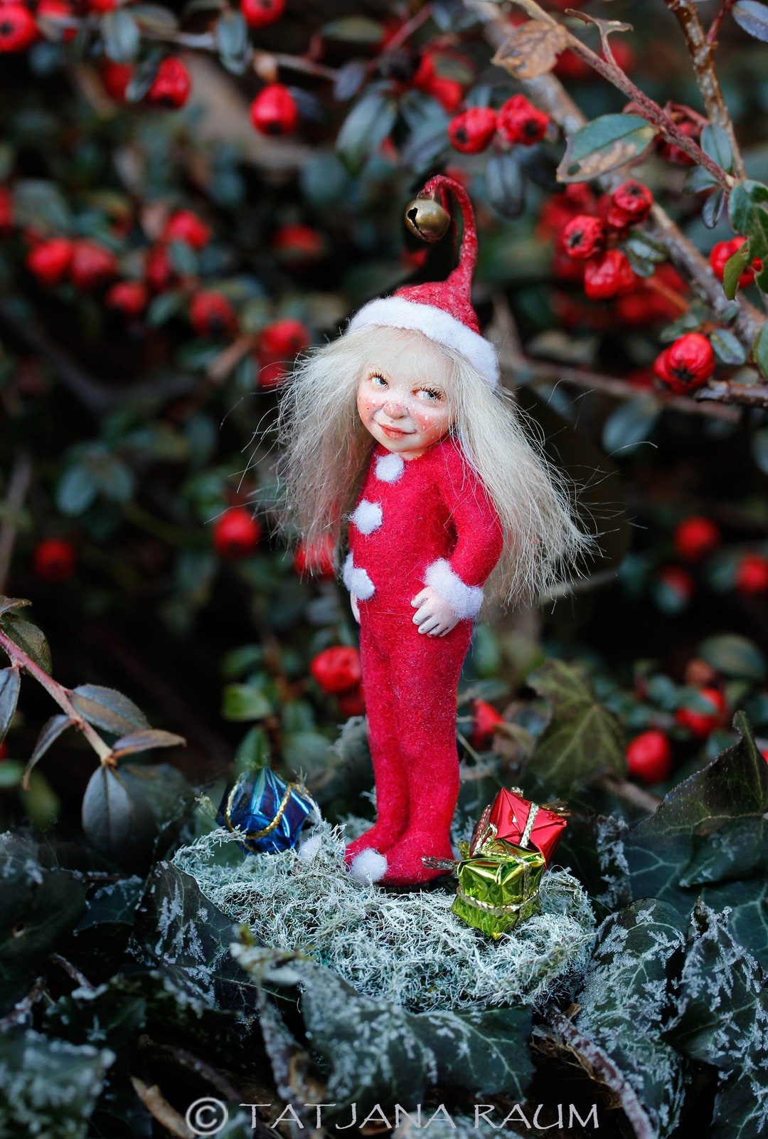 Miniature Snow Pixie Girl With Red Hat 1:12 Dollhouse Size by Tatjana ...