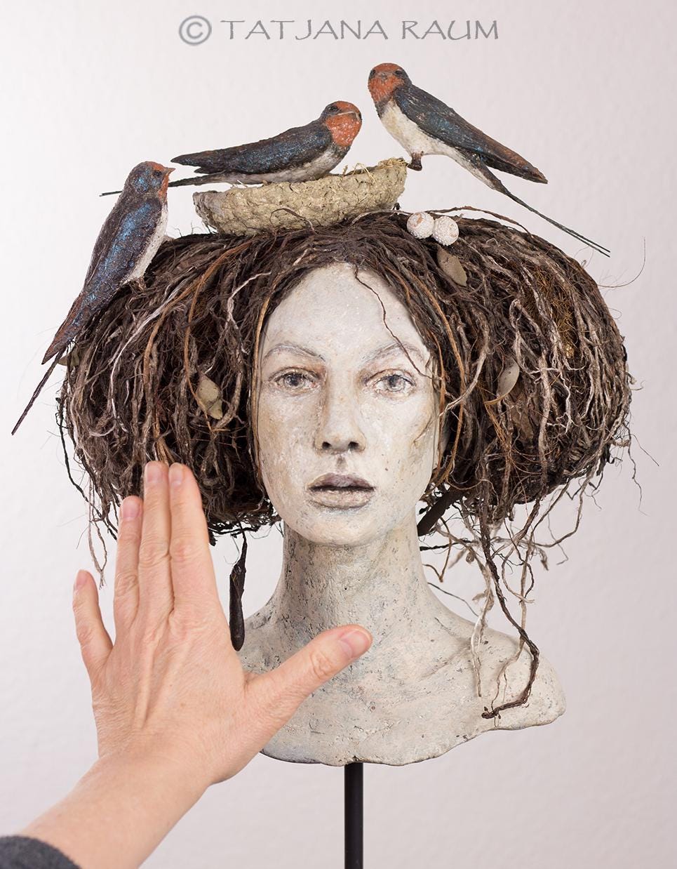 Original Sculpture, One of a Kind, Woman Bust With Birds From Clay ...