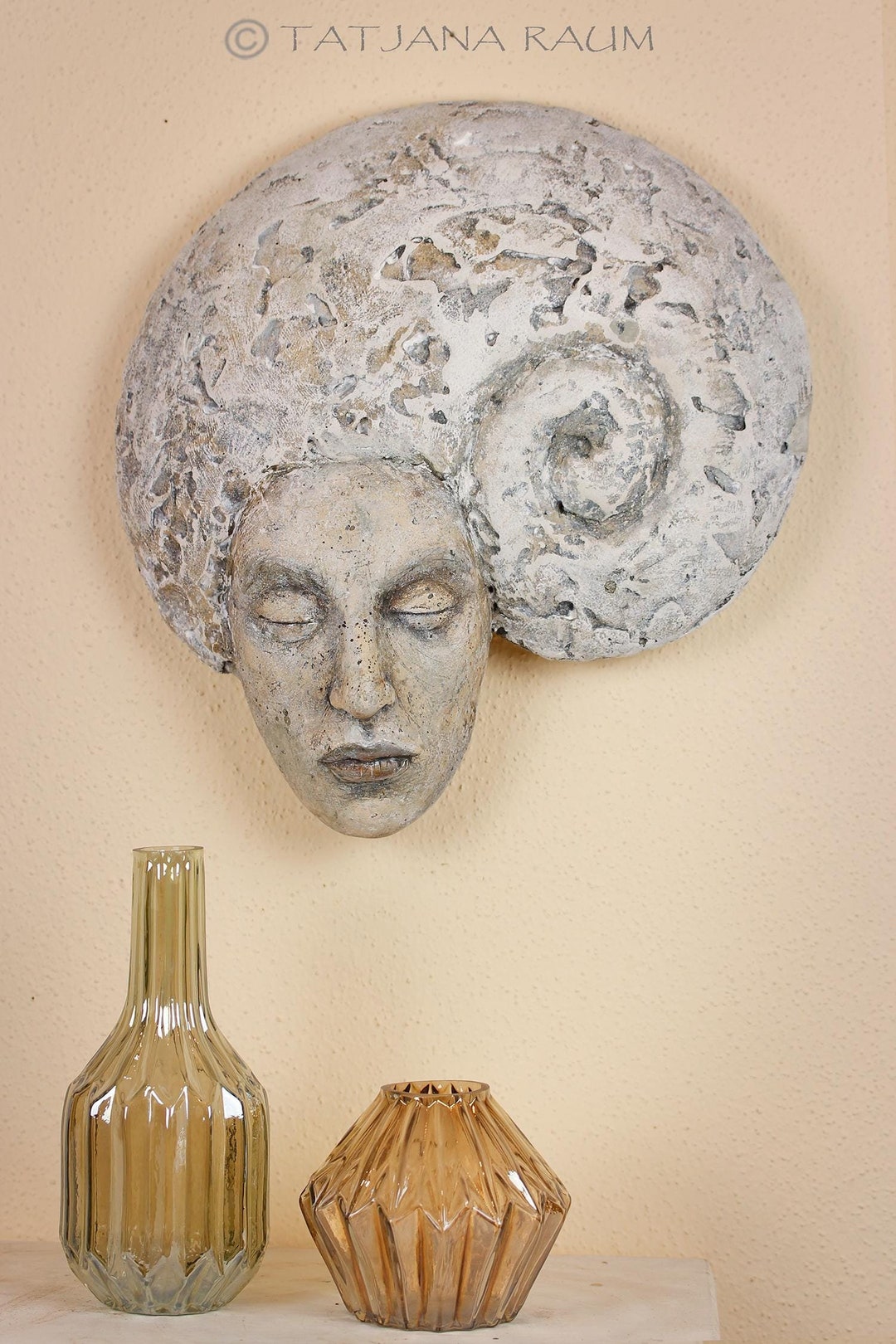Relief Woman With Snail Hat Sculpture Clay and Plaster - Etsy