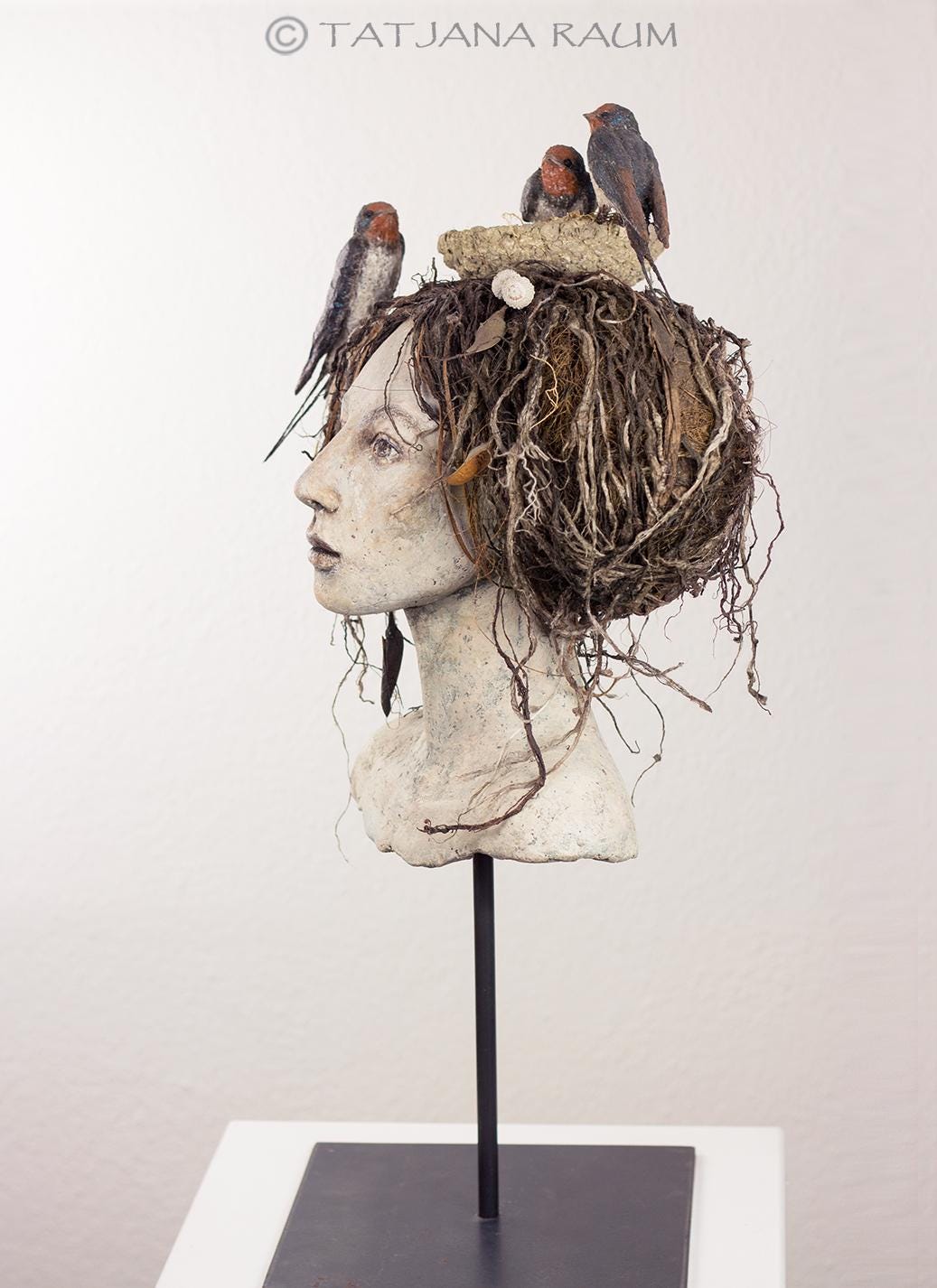Original Sculpture, One of a Kind, Woman Bust With Birds From Clay ...
