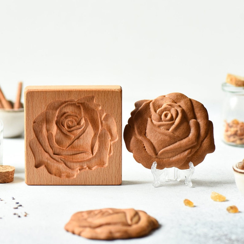 Gingerbread Cookie Mold Wooden, Rose With Leaves, Rose Flower, Pine ...