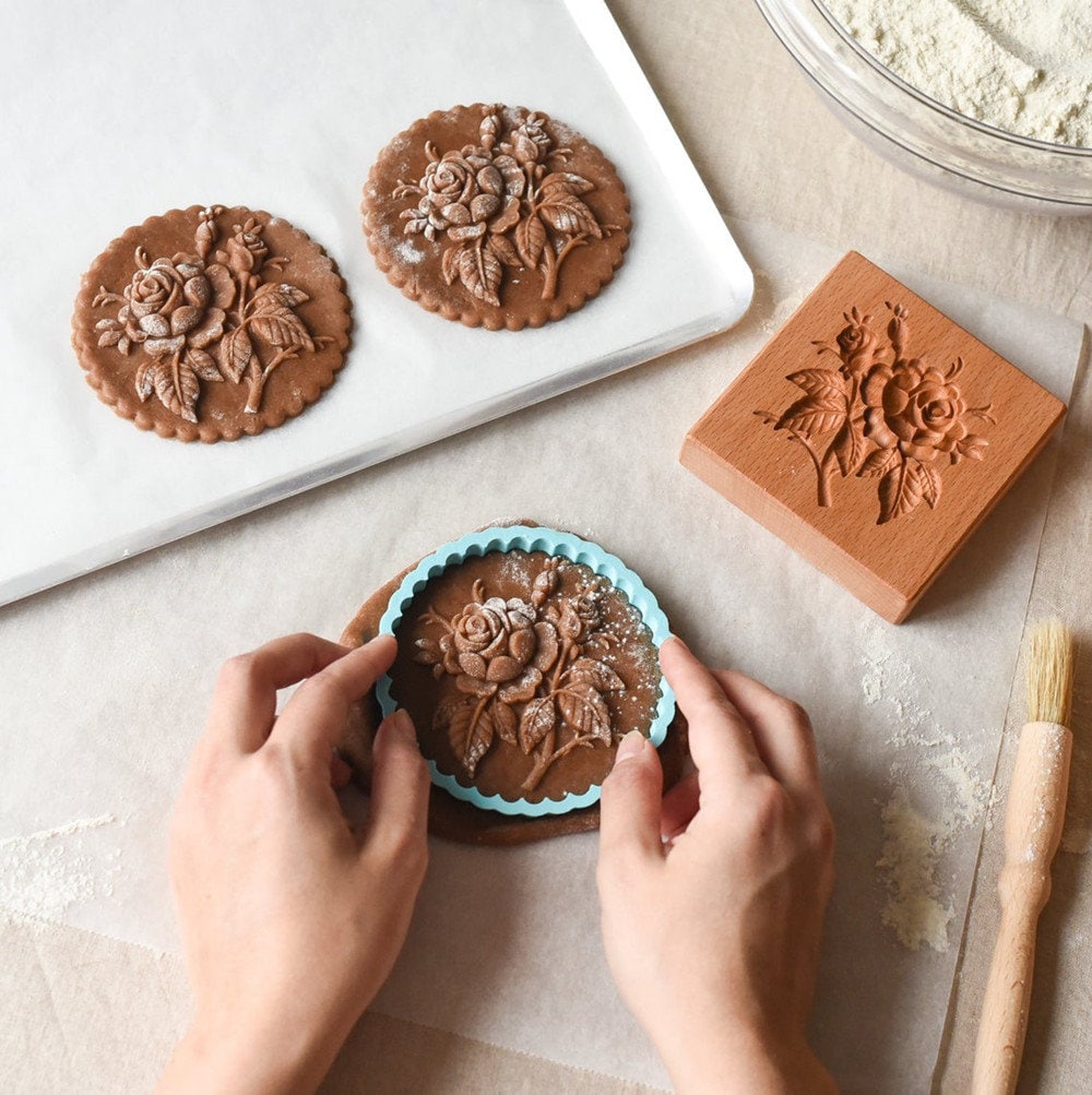 Gingerbread Cookie Mold Wooden, Rose With Leaves, Rose Flower, Pine ...