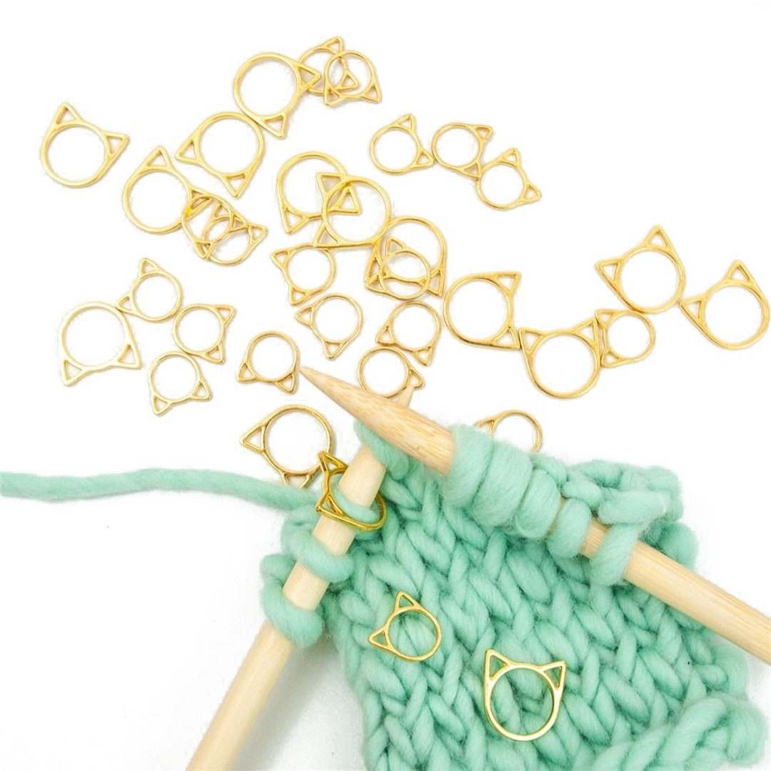 60 Pcs Metal Knitting Crochet Locking Stitch Markers, Metal Cat Ears ...