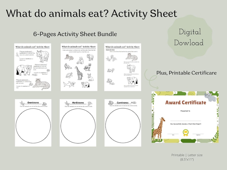 What Do Animals Eat? - Fun & Educational Activity Sheet for Kids - Etsy