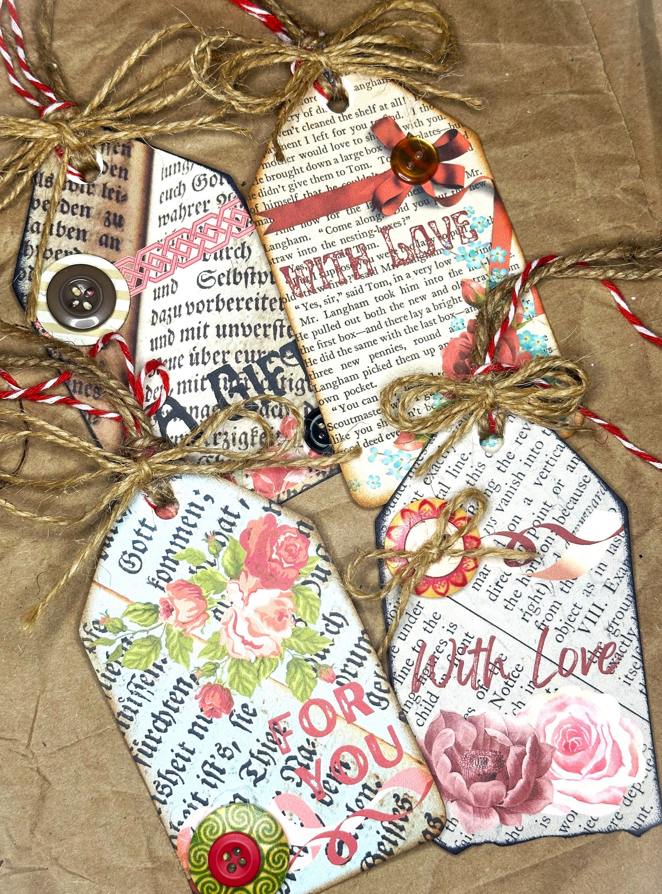 Pretty Printable Rose Gift Tags With Old Text Flowers and - Etsy