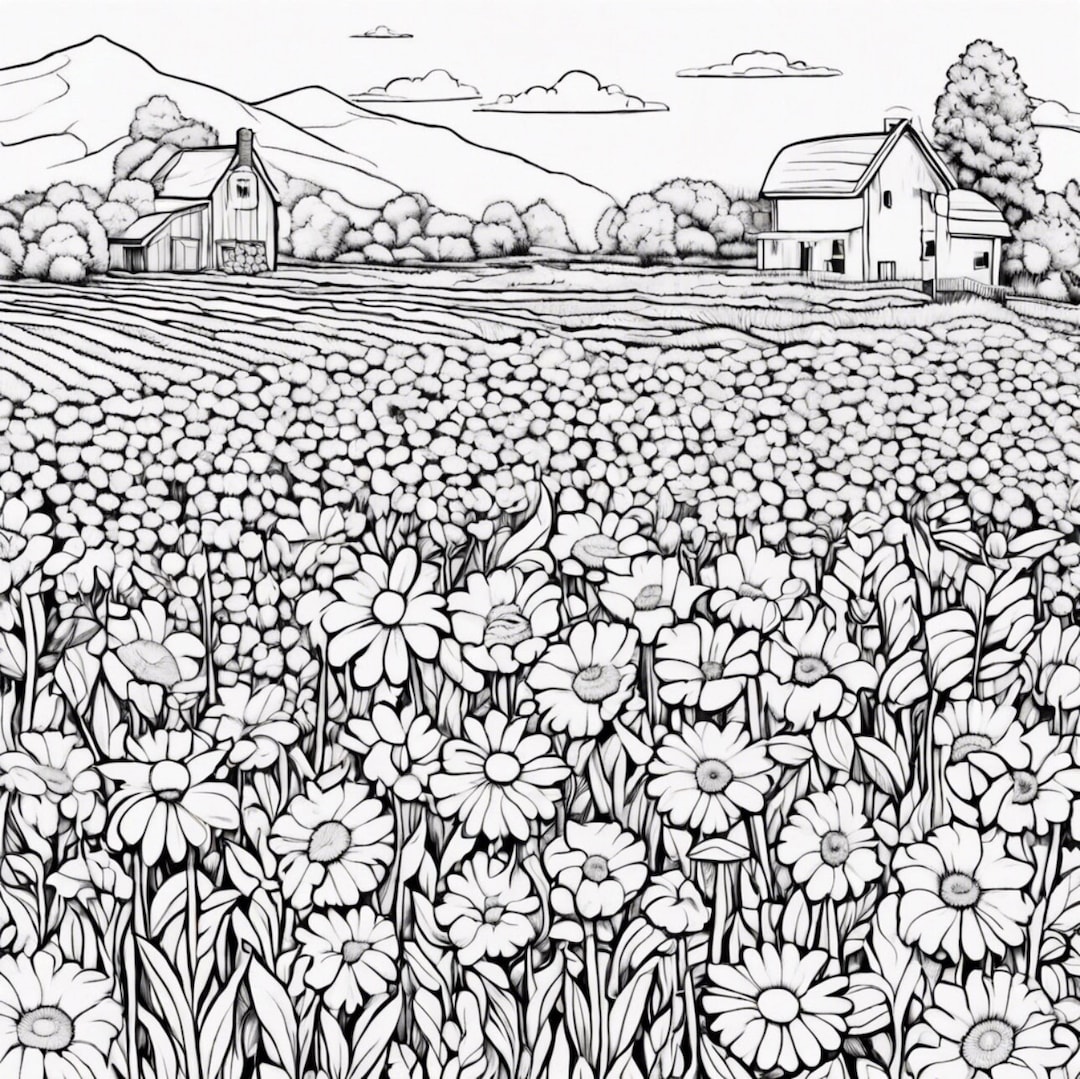 Flower Field Coloring Page - Etsy
