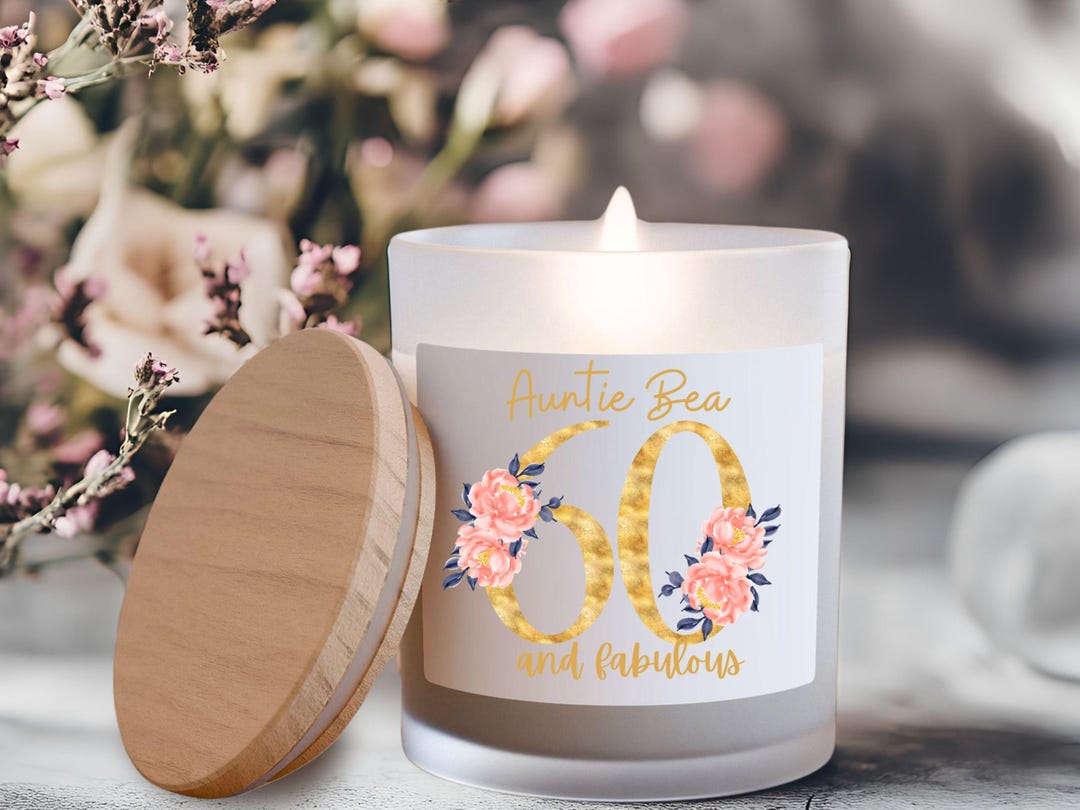 Custom 60th Birthday Candle With Wooden Wick, Womens 60 and Fabulous ...