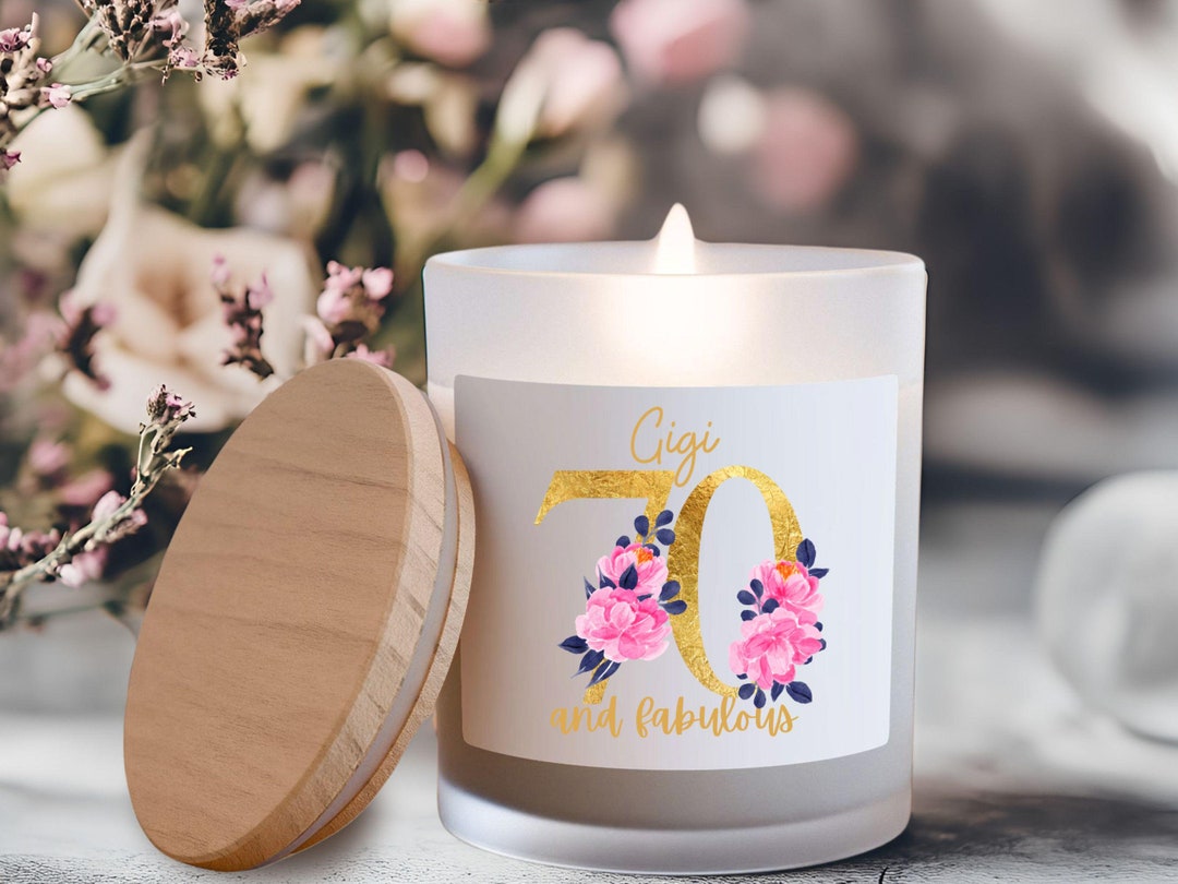 Custom 70th Birthday Candle With Wooden Wick, Womens 70 and Fabulous ...