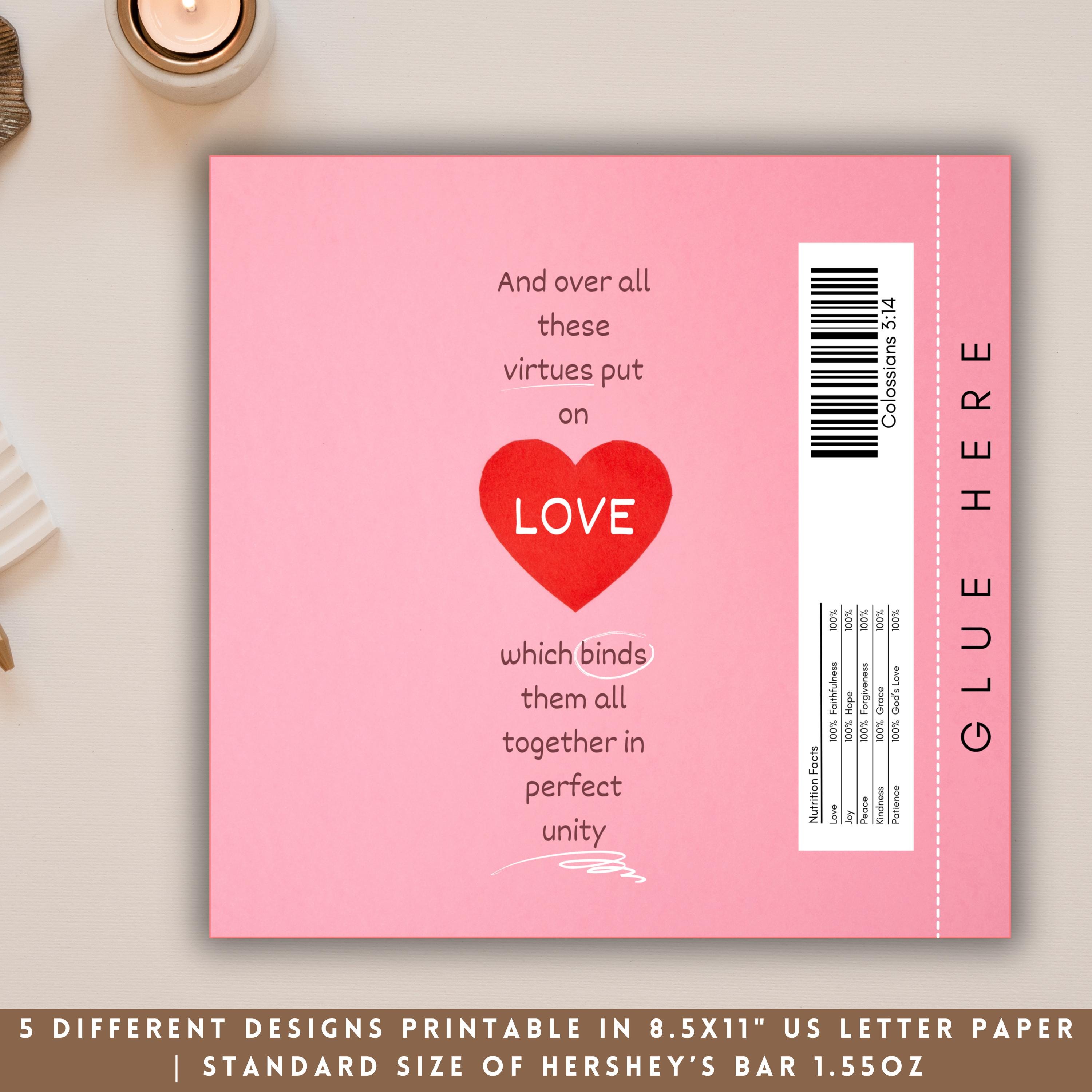 Printable Chocolate Bar Wrapper With Bible Verses About Love | Heart's ...