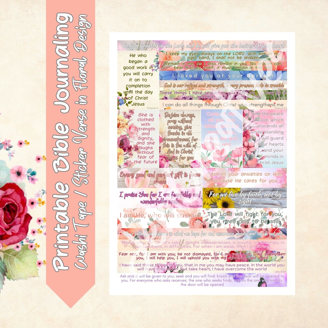 Colorful Floral Bible Stickers Bundle: Washi Tape, Scripture Stickers ...