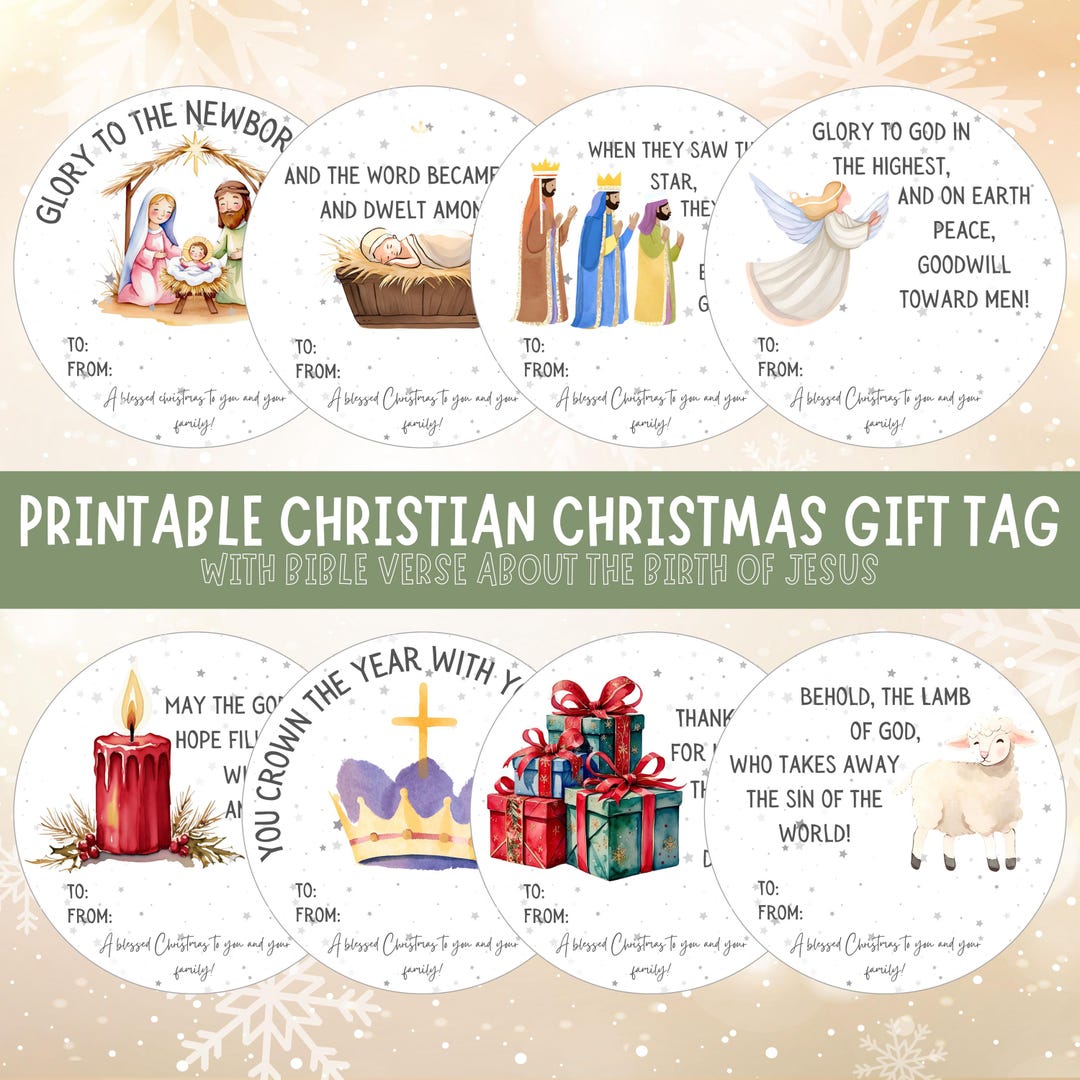 8 Christian Christmas Gift Tags, Bible Verses, Birth of Jesus ...