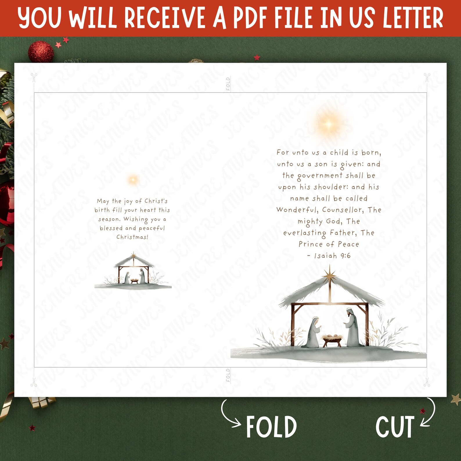 10 Printable Merry Christmas Card, Bible Verse Christian Card, Nativity ...