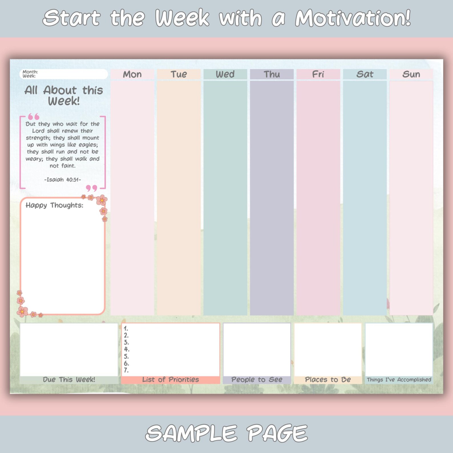 Bible Verses Weekly Planner | Printable | Colorful Pastel | Verse of ...