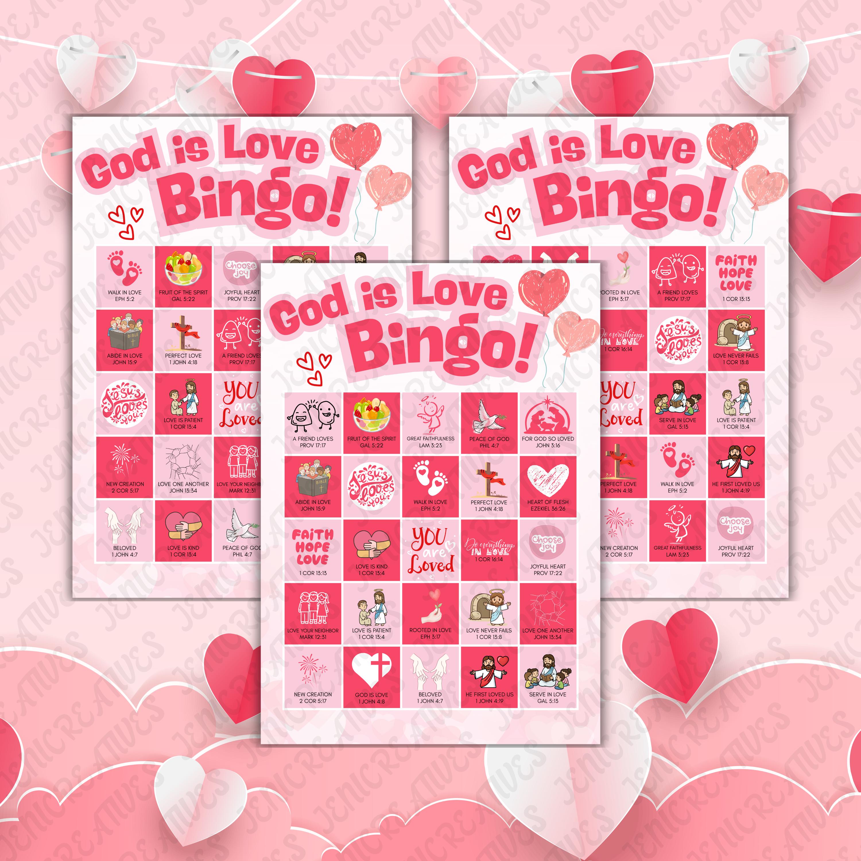 God is Love Bingo Card Game Set With Bible Verses | 2 Sizes (8.5x11 ...