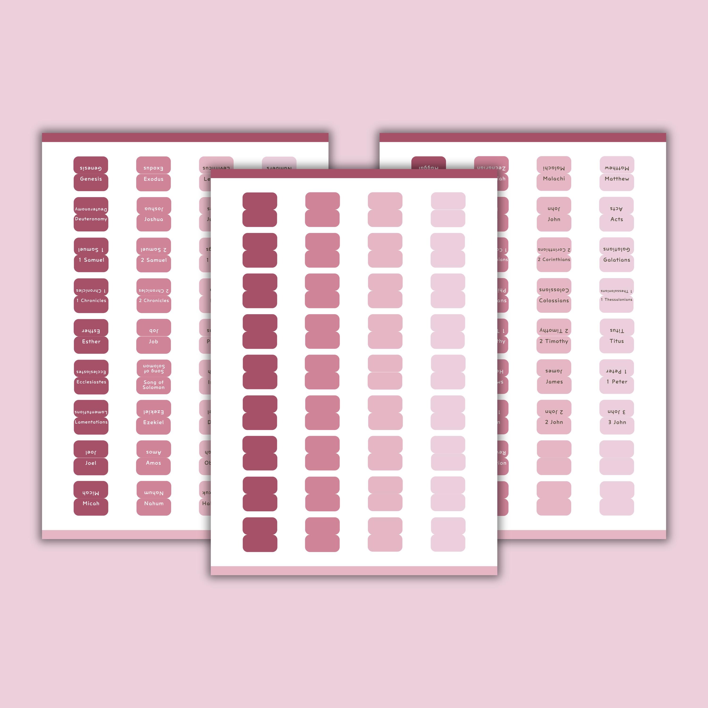 Printable Pink Bible Tabs | Bible Journaling | 66 Books of the Bible | Free Page of Blank Tabs ...