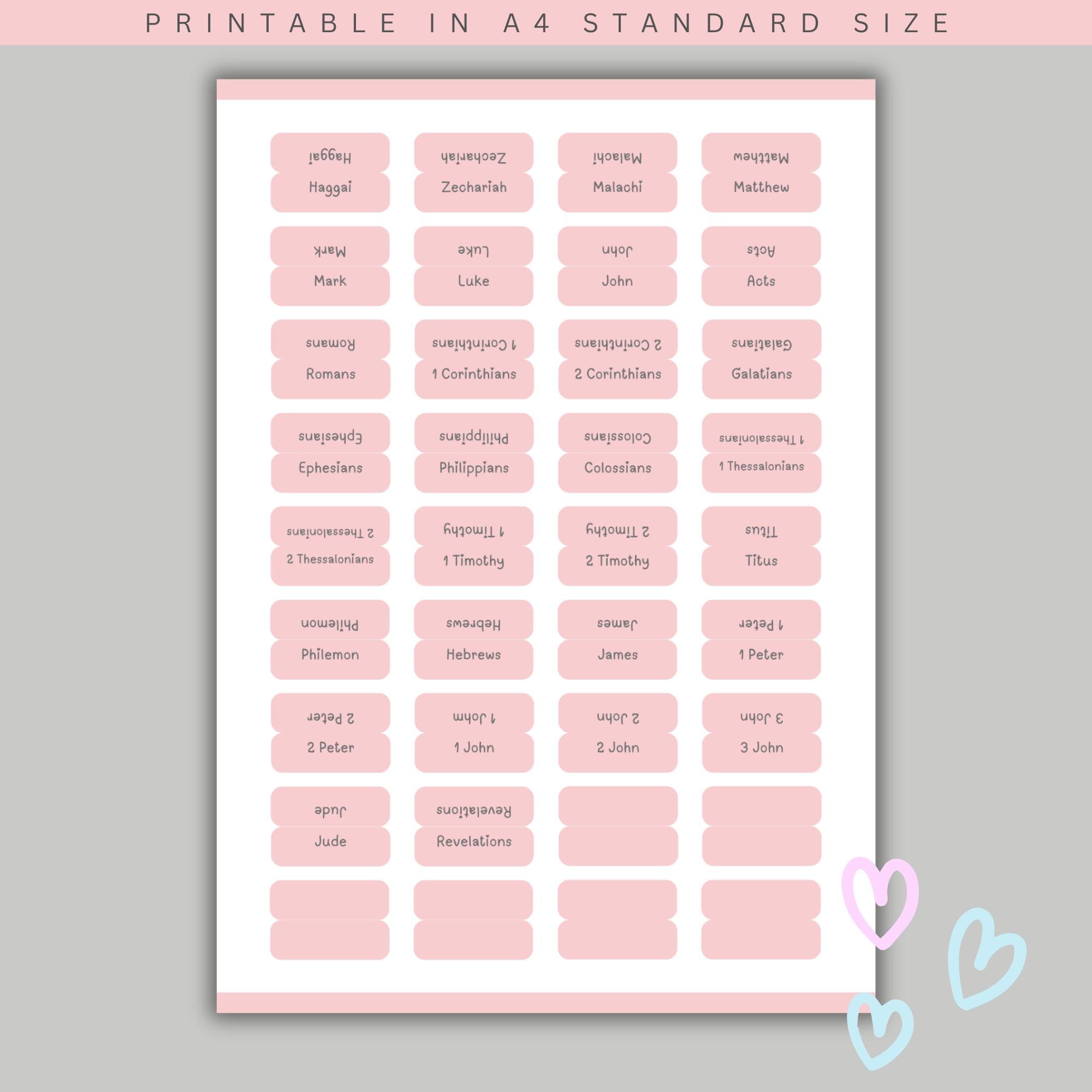 Printable Pink Bible Tabs | Bible Journaling | 66 Books of the Bible ...