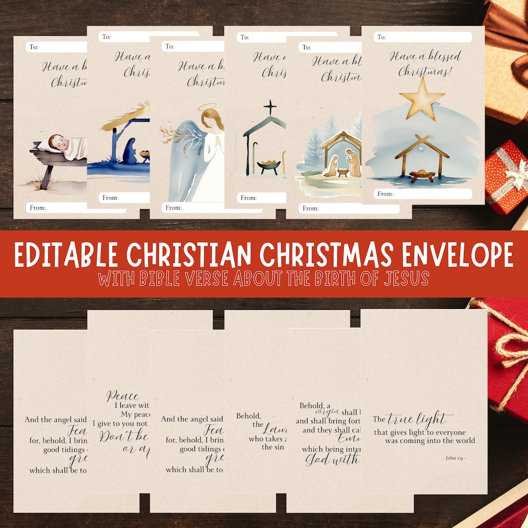 Canva Editable Christmas Christian Envelopes | 6 Bible Verse Designs ...