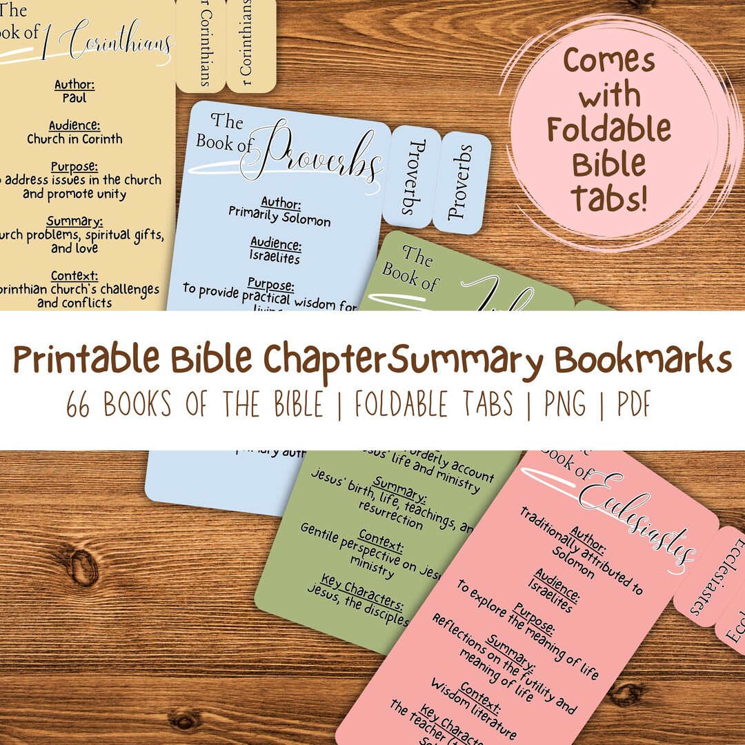Printable Bible Chapter Summary Bookmark With Tabs | 66 Books of the ...