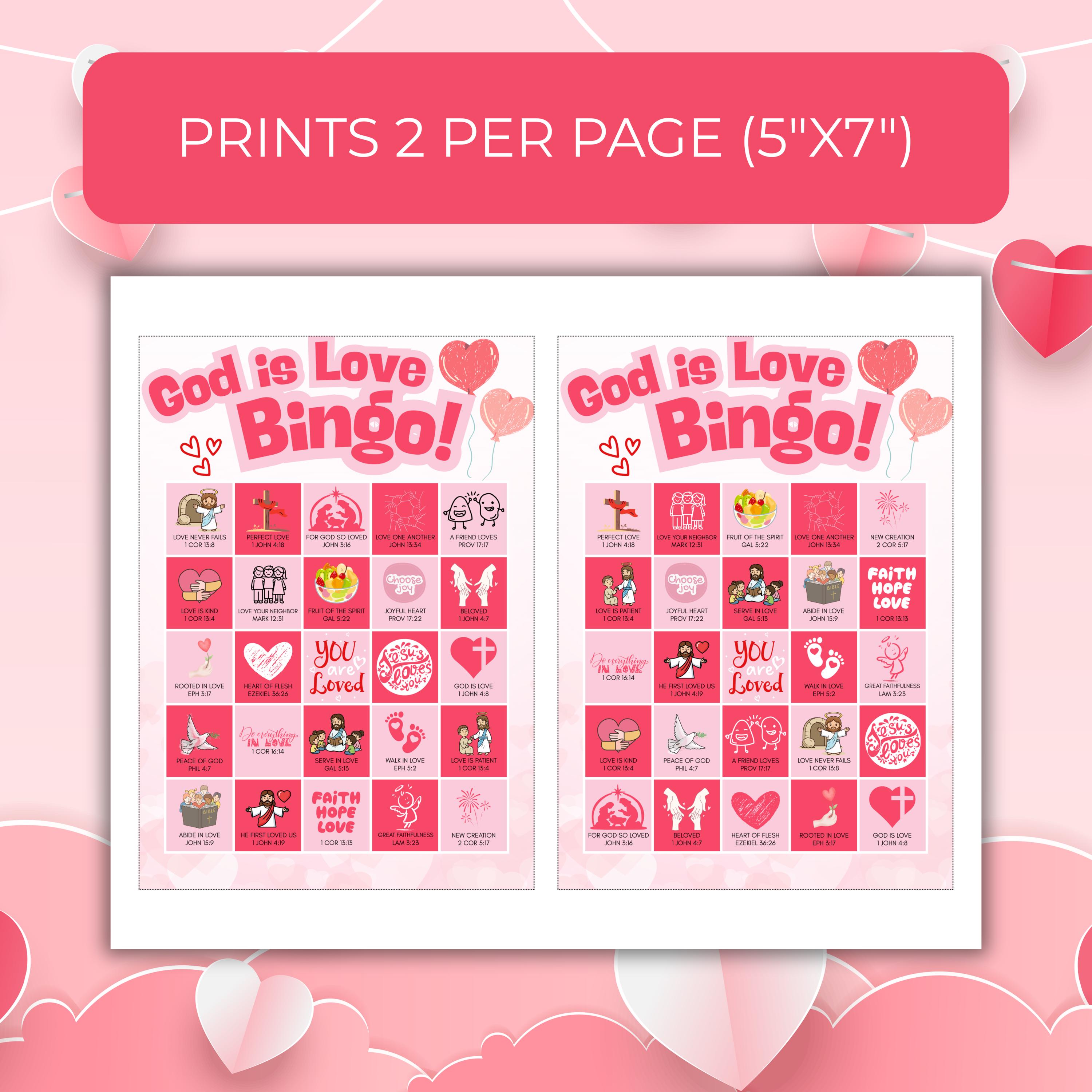 God is Love Bingo Card Game Set With Bible Verses | 2 Sizes (8.5x11 ...