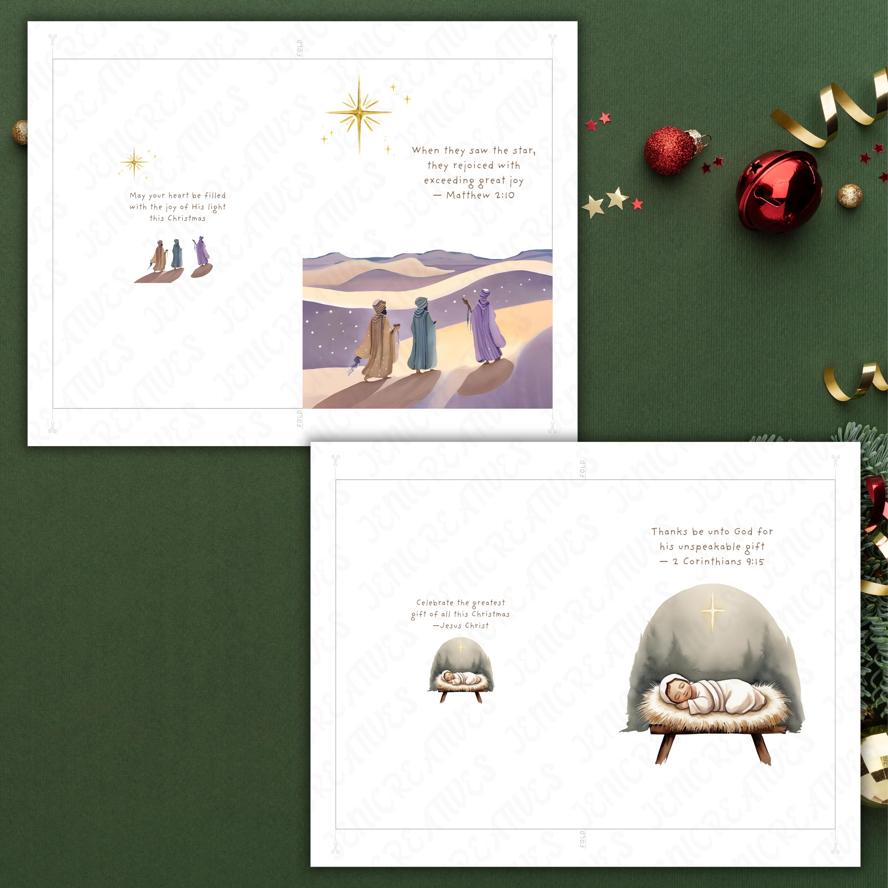 10 Printable Merry Christmas Card, Bible Verse Christian Card, Nativity ...
