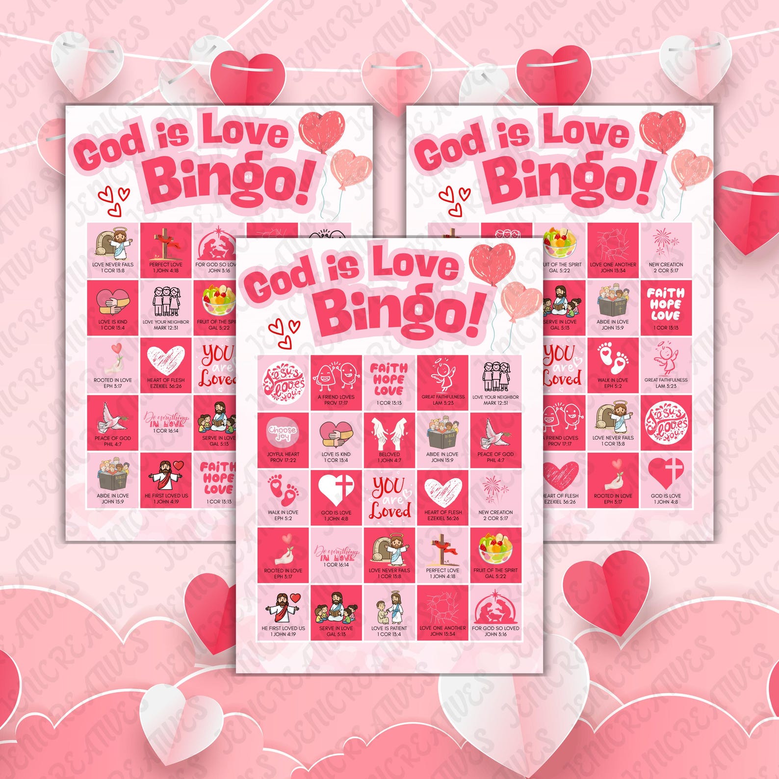 God is Love Bingo Card Game Set With Bible Verses | 2 Sizes (8.5x11 ...