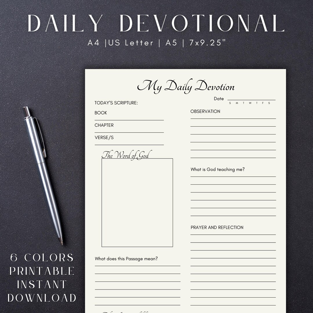 Daily Devotional Journal | Printable Digital Bible Study Template ...