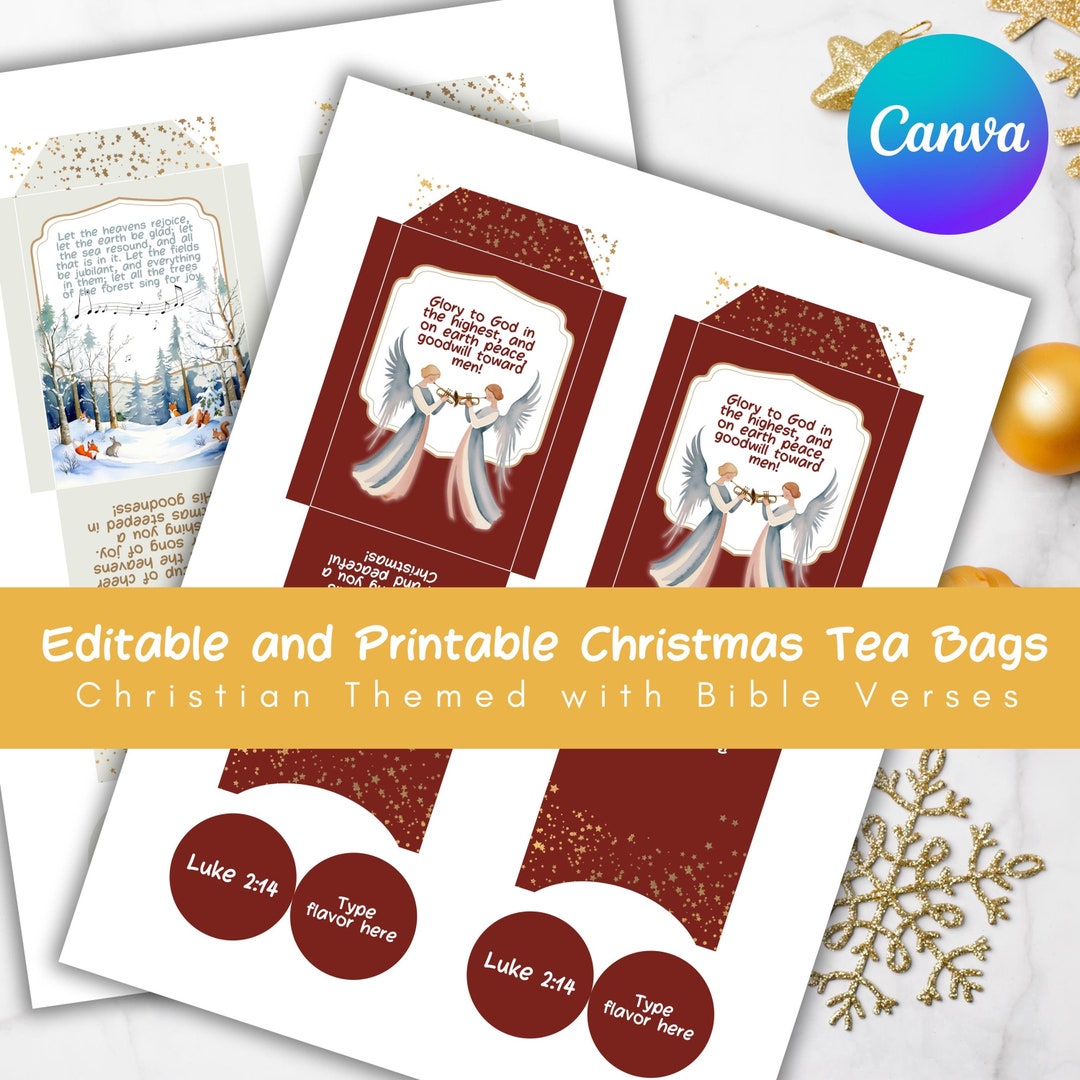 Printable and Editable Christian Christmas Tea Bags, DIY Religious Tea ...