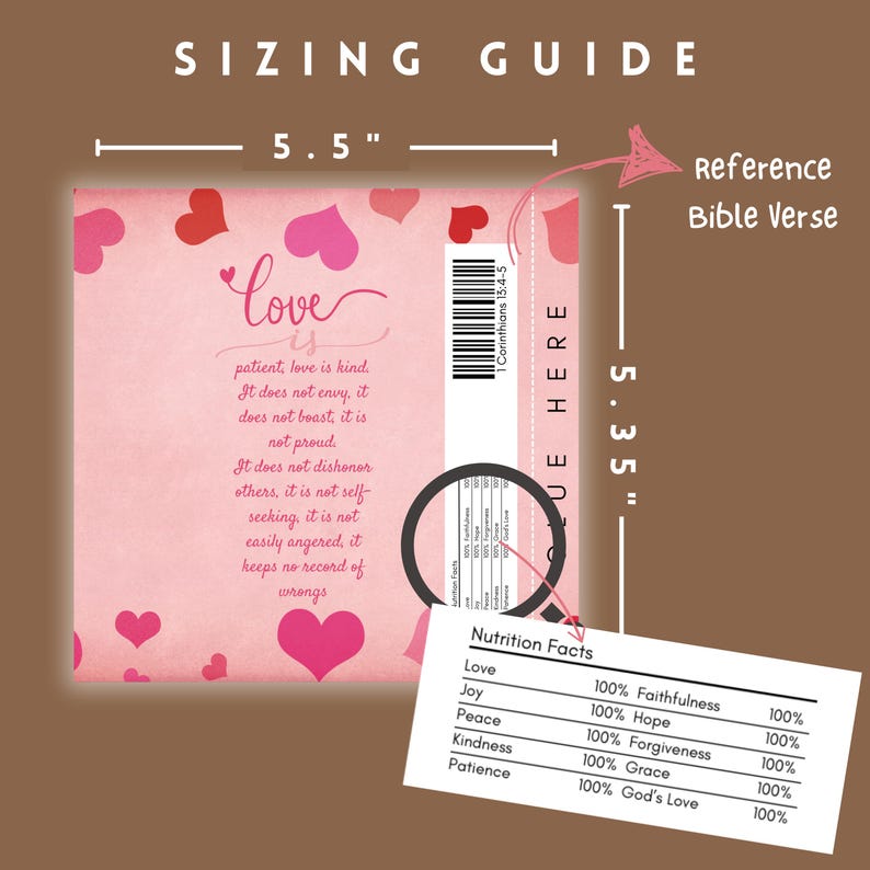 Printable Chocolate Bar Wrapper With Bible Verses About Love | Heart's ...