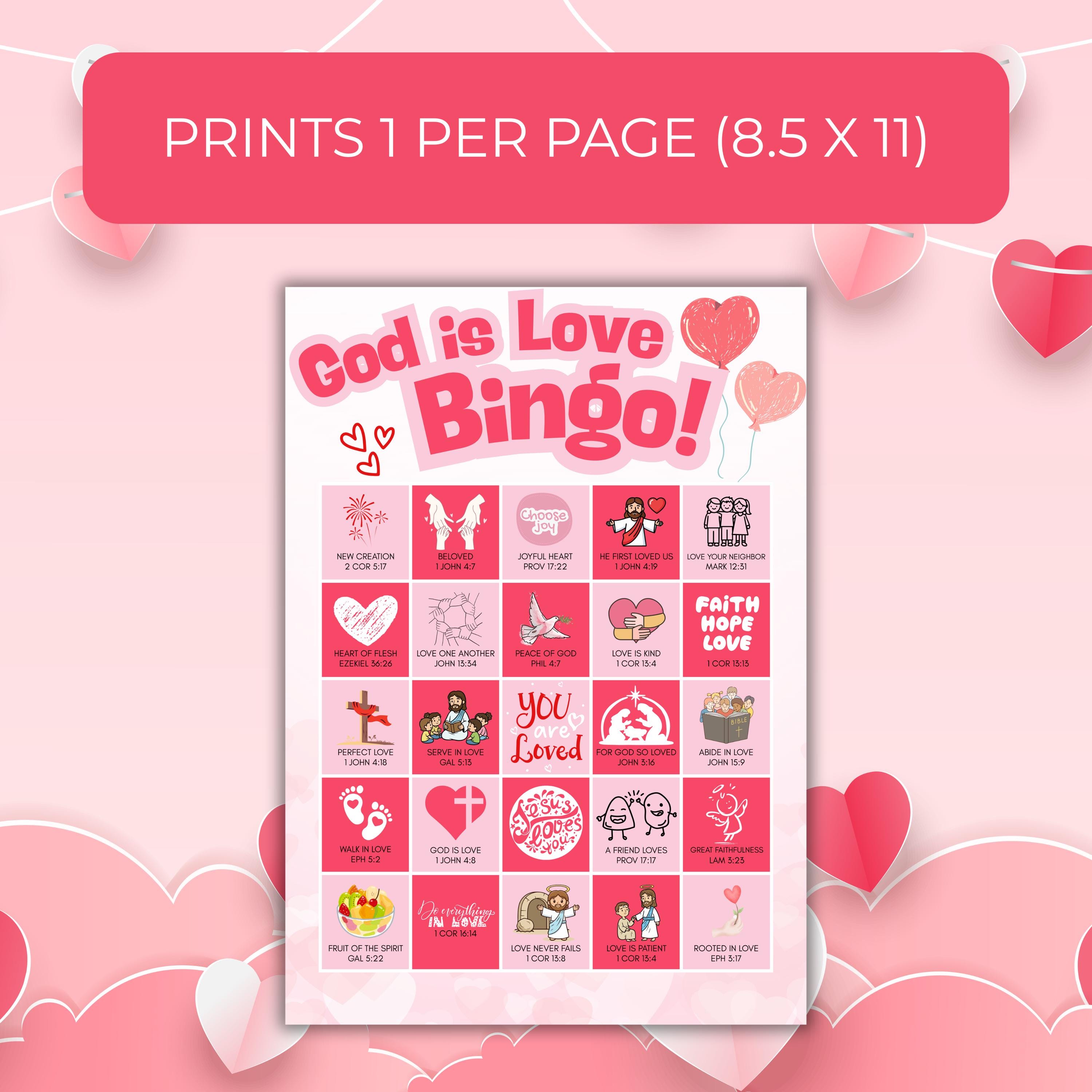 God is Love Bingo Card Game Set With Bible Verses | 2 Sizes (8.5x11 ...
