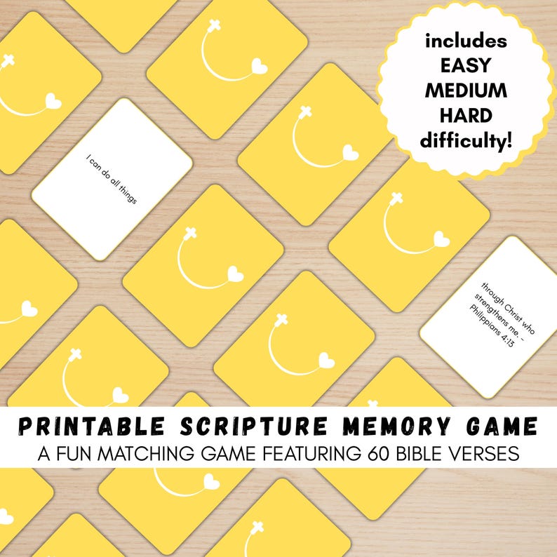 Printable Bible Verse Memory Matching Card Game: Christian Family Fun ...