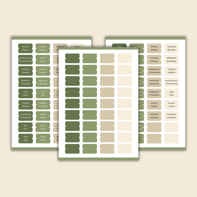 Printable Green Beige Bible Tabs in Afrikaans for Devotion and ...
