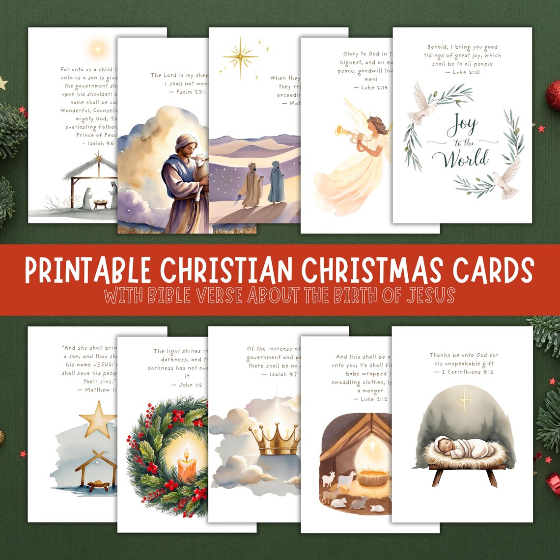 10 Printable Merry Christmas Card, Bible Verse Christian Card, Nativity ...