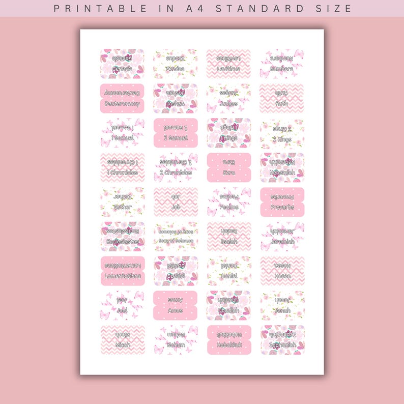Printable Bible Tabs in Pink Patterns | Bible Journaling | 66 Books of ...