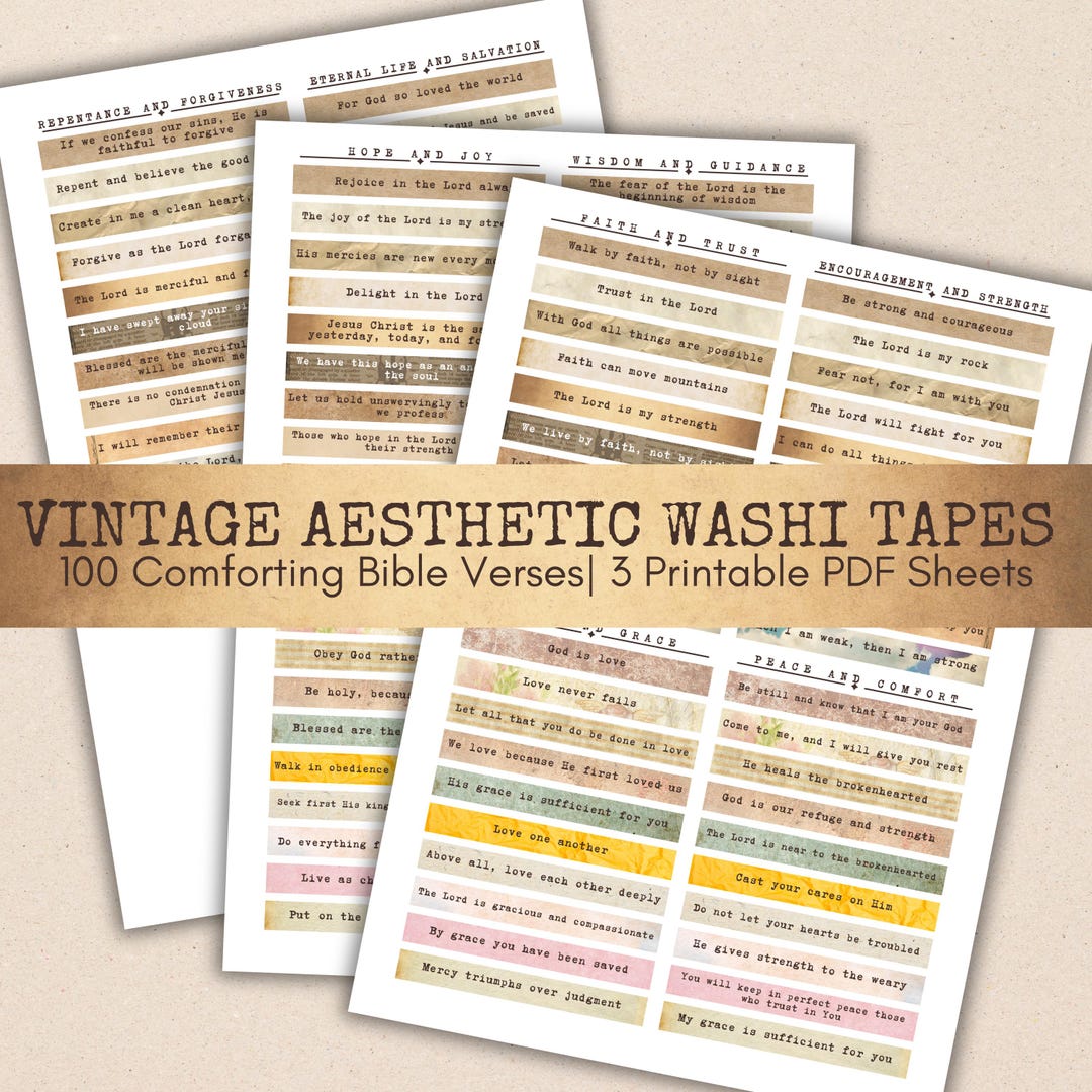 Printable Vintage Bible Verse Washi Tape | 100 Encouraging Bible Verses ...