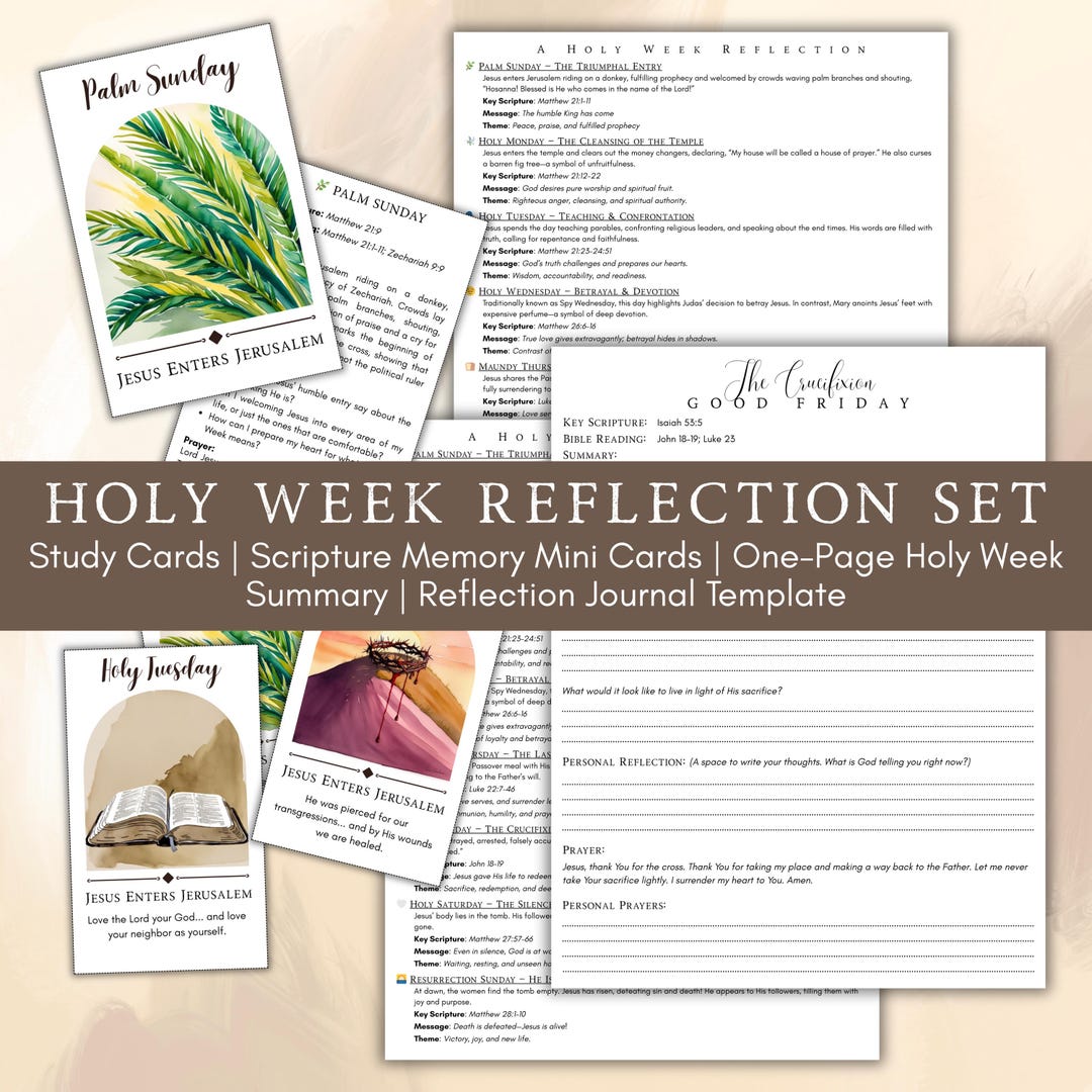 Holy Week Study Cards Reflection Bundle | Printable Christian Easter ...