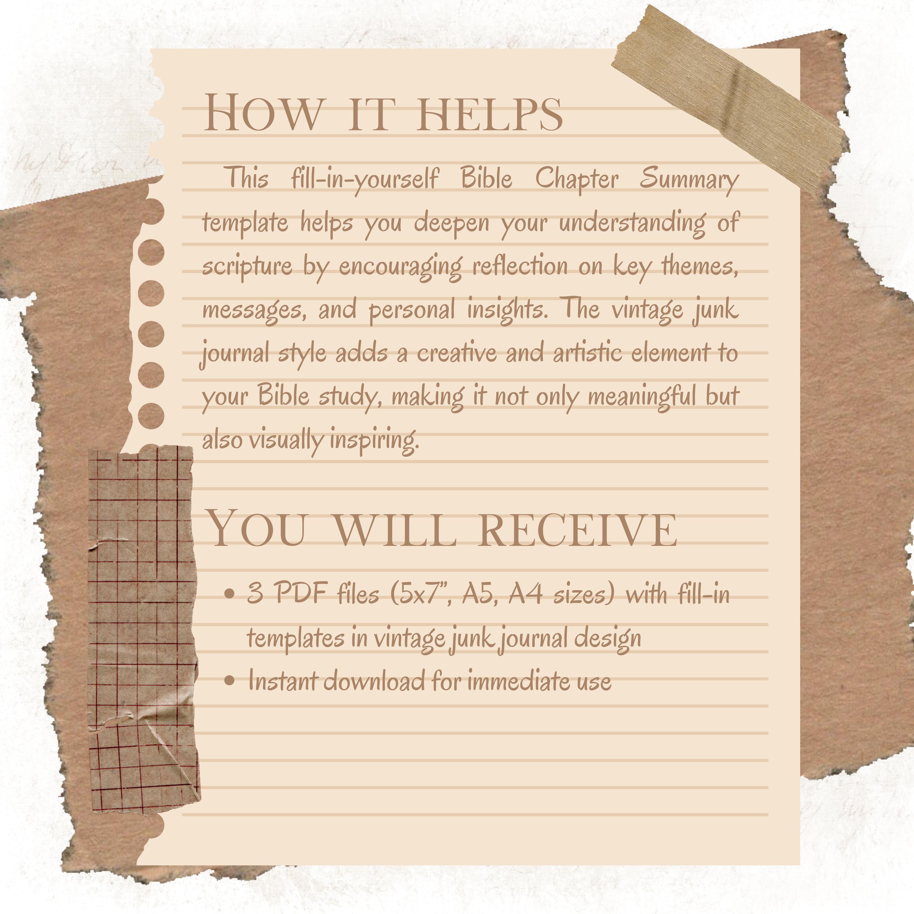 Vintage Bible Chapter Summary Template: Bible Inserts Junk Journal ...