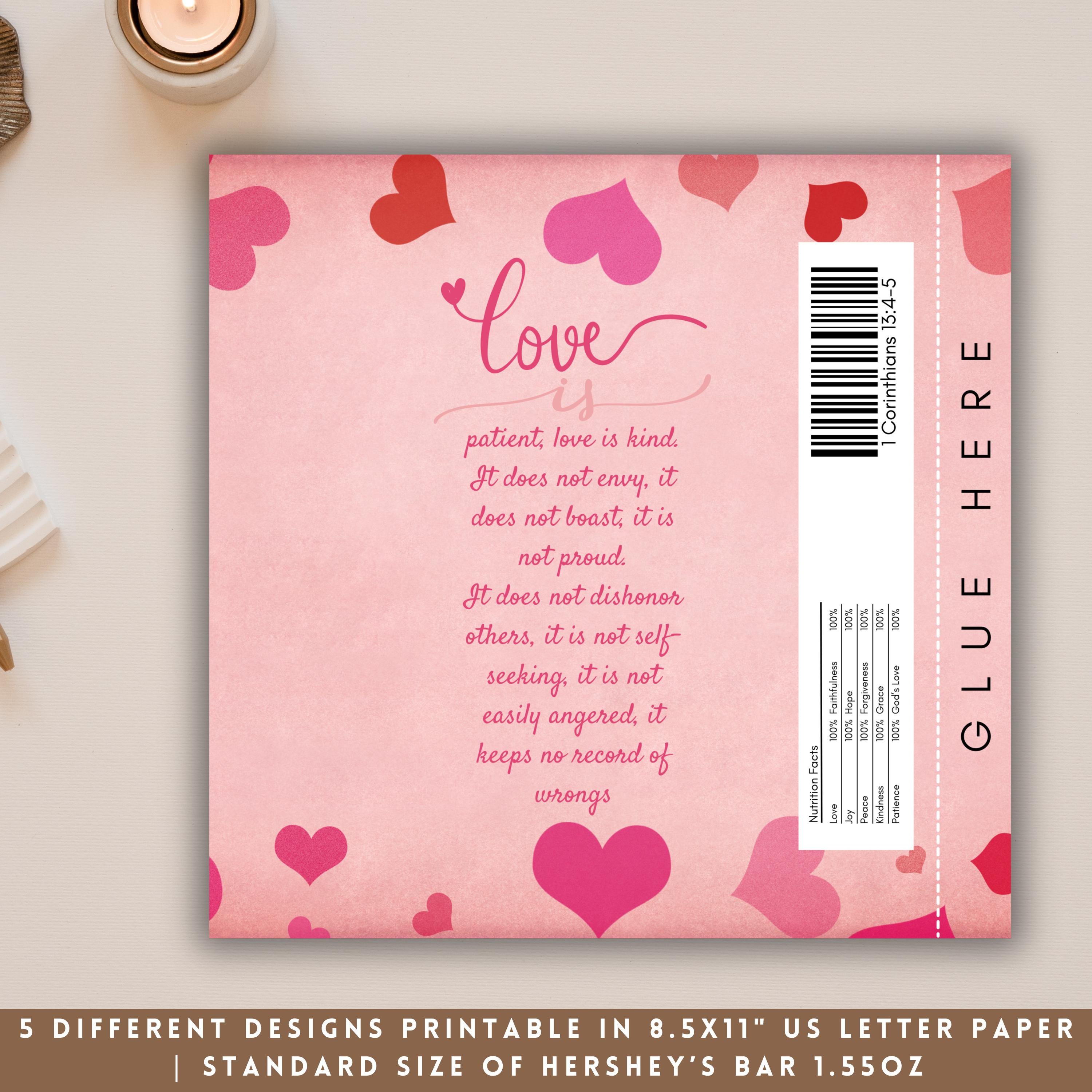 Printable Chocolate Bar Wrapper With Bible Verses About Love | Heart's ...